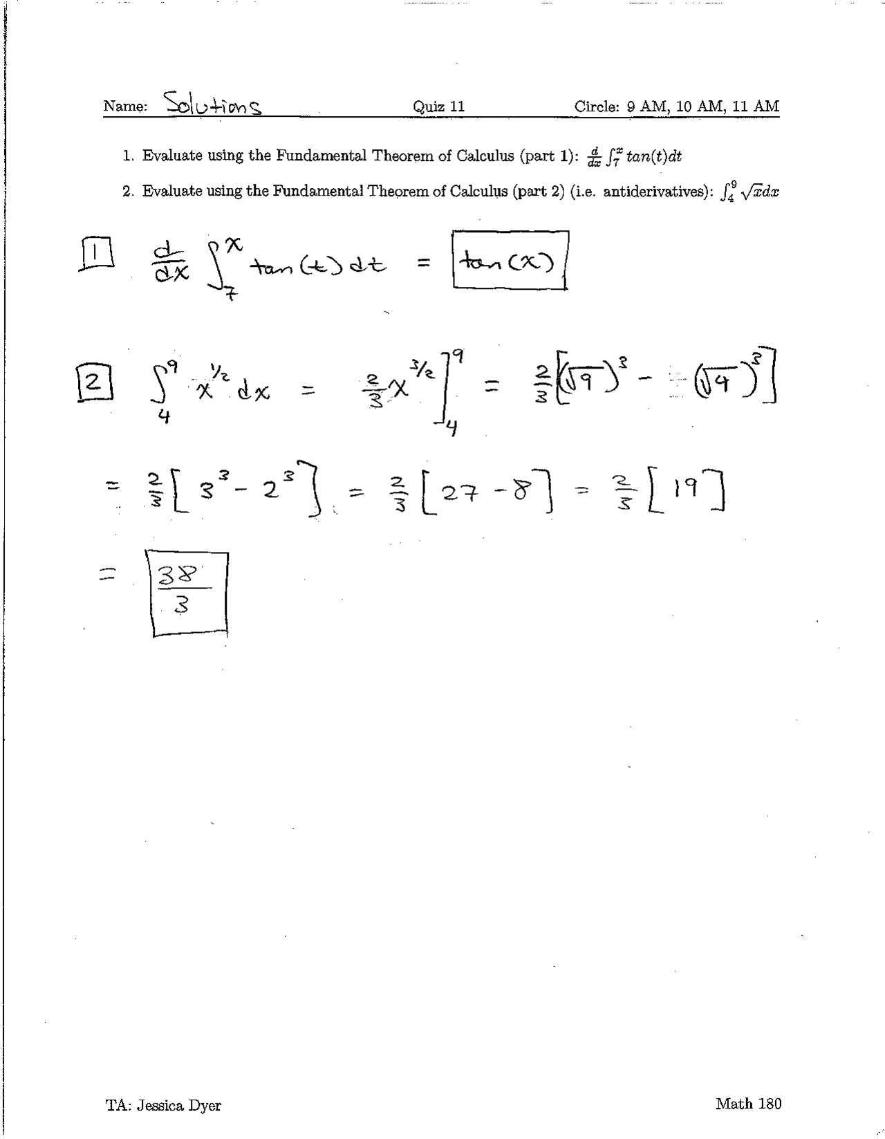 Calculus I - Quiz 11 with Answers | MATH 180 | Quizzes Calculus | Docsity