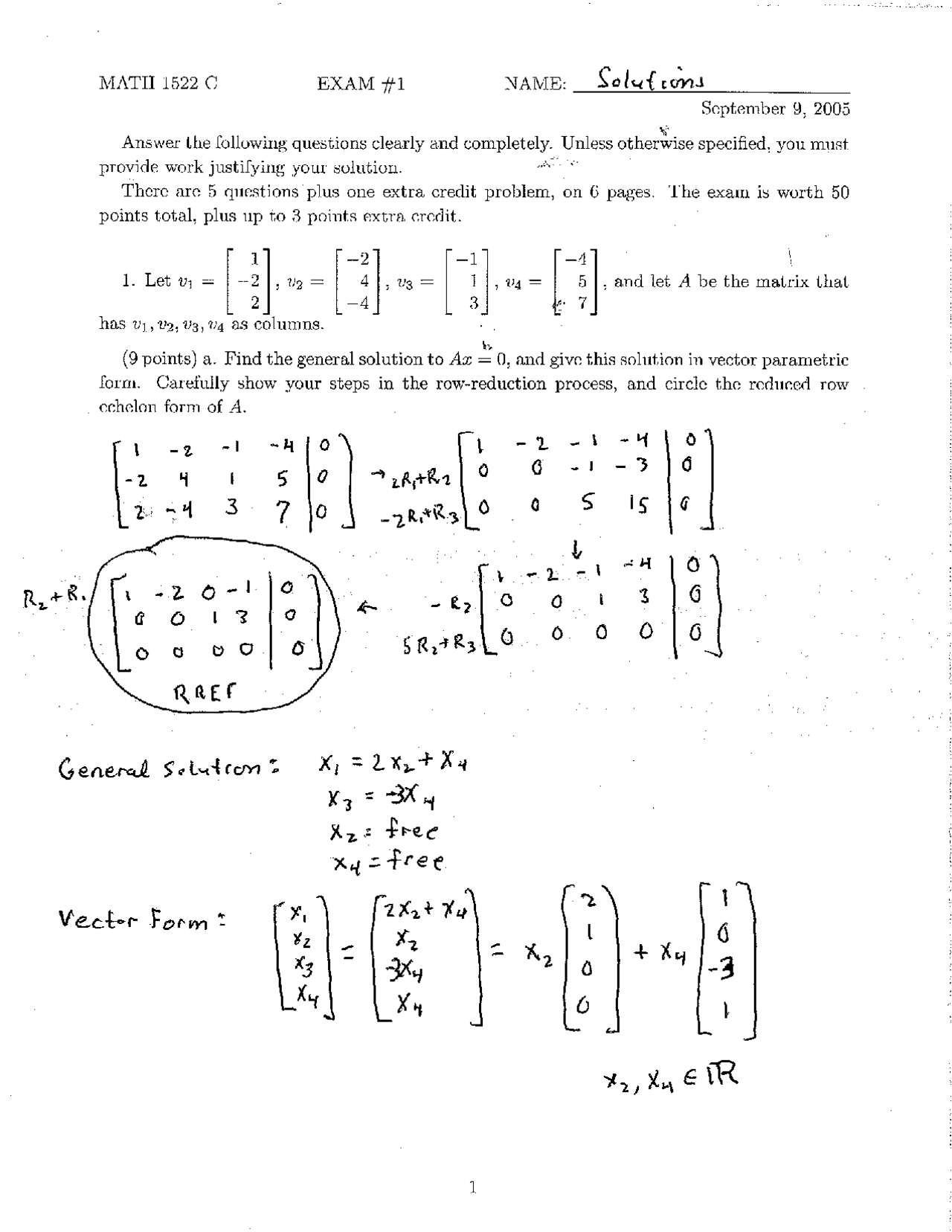 All Exam Problems Solved For Linear Algebra For Calculus Math 1522