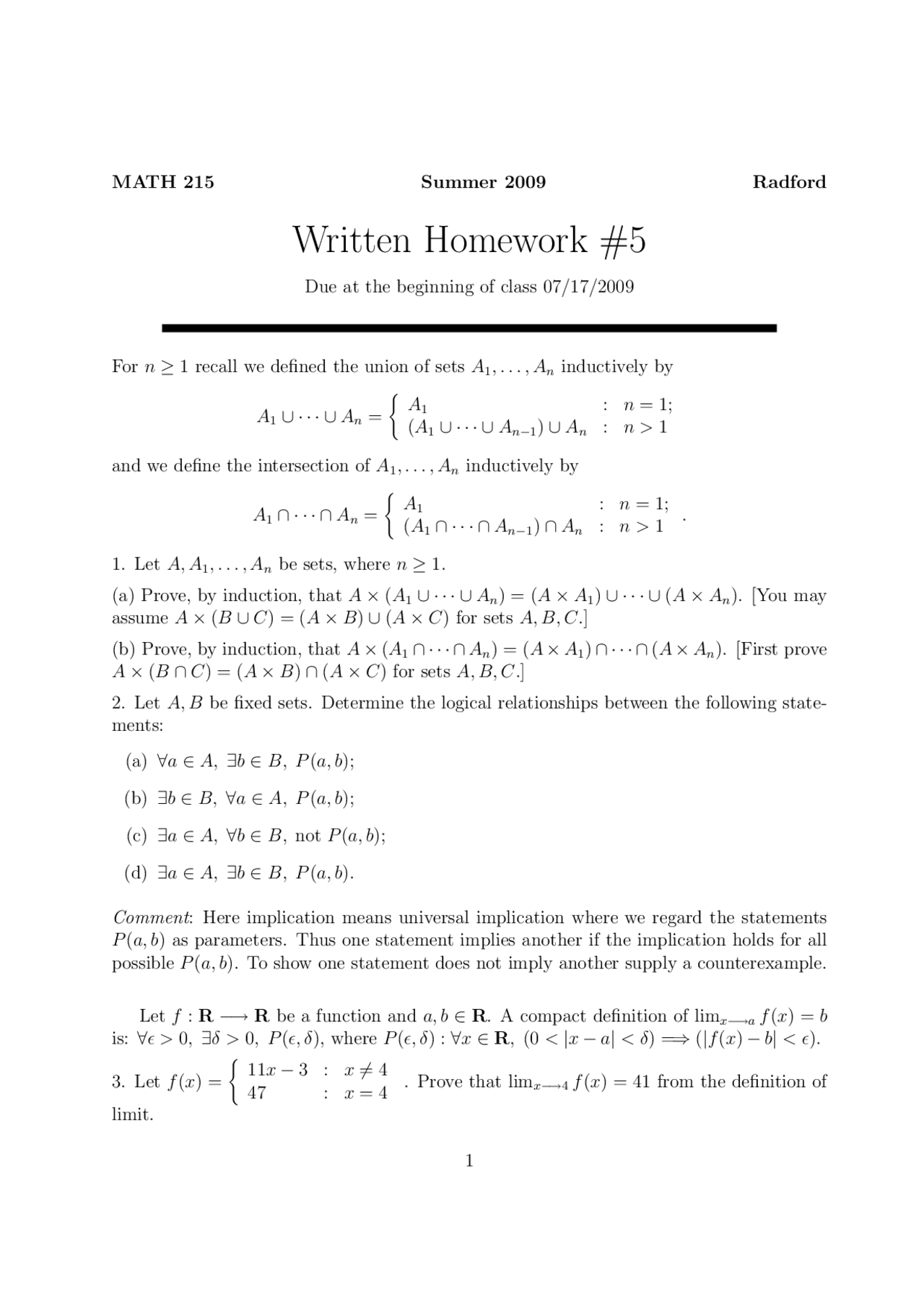 Homework 5 With Solutions Introduction To Advanced Mathematics Math 215 Docsity