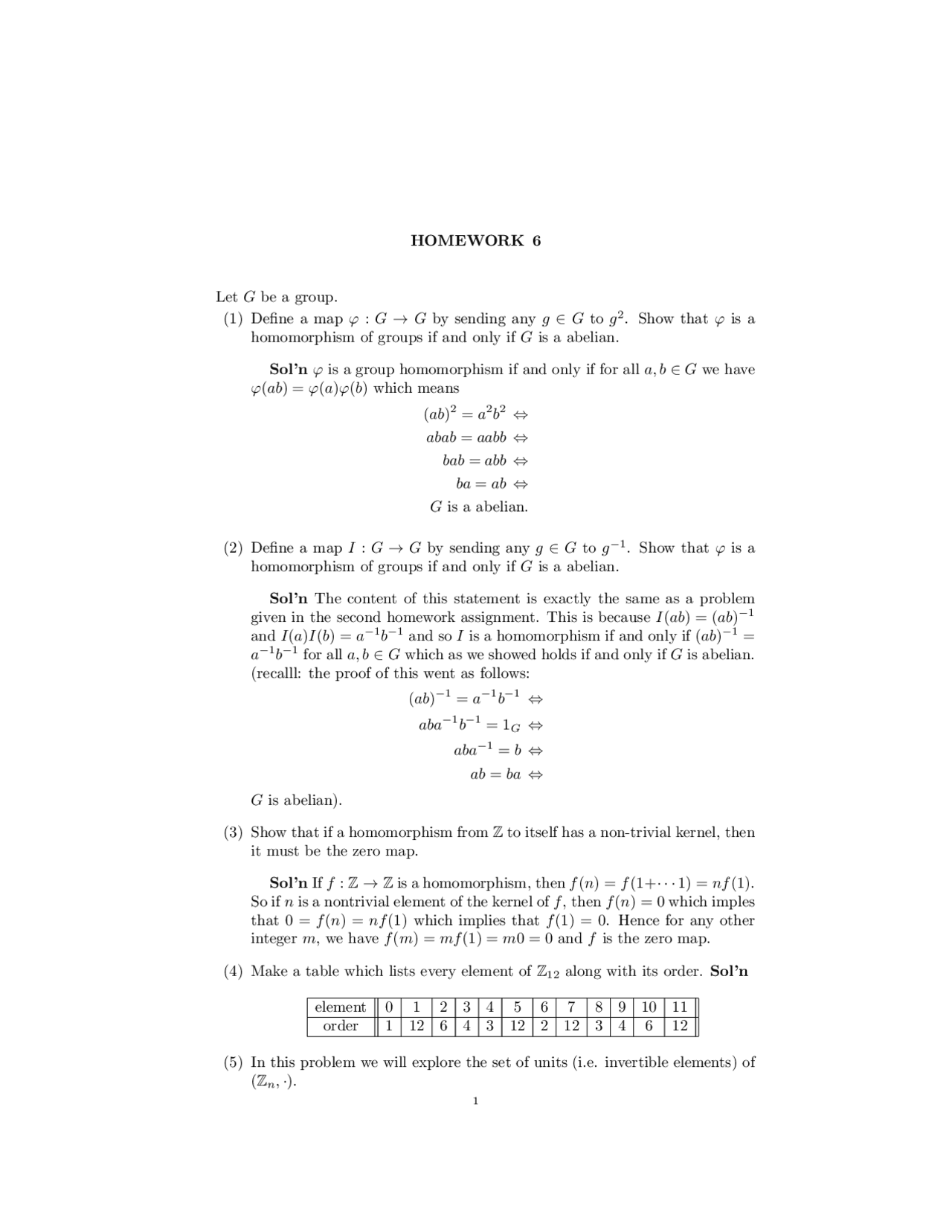 Homework 6 With Solution Key Abstract Algebra I Math 330 Docsity
