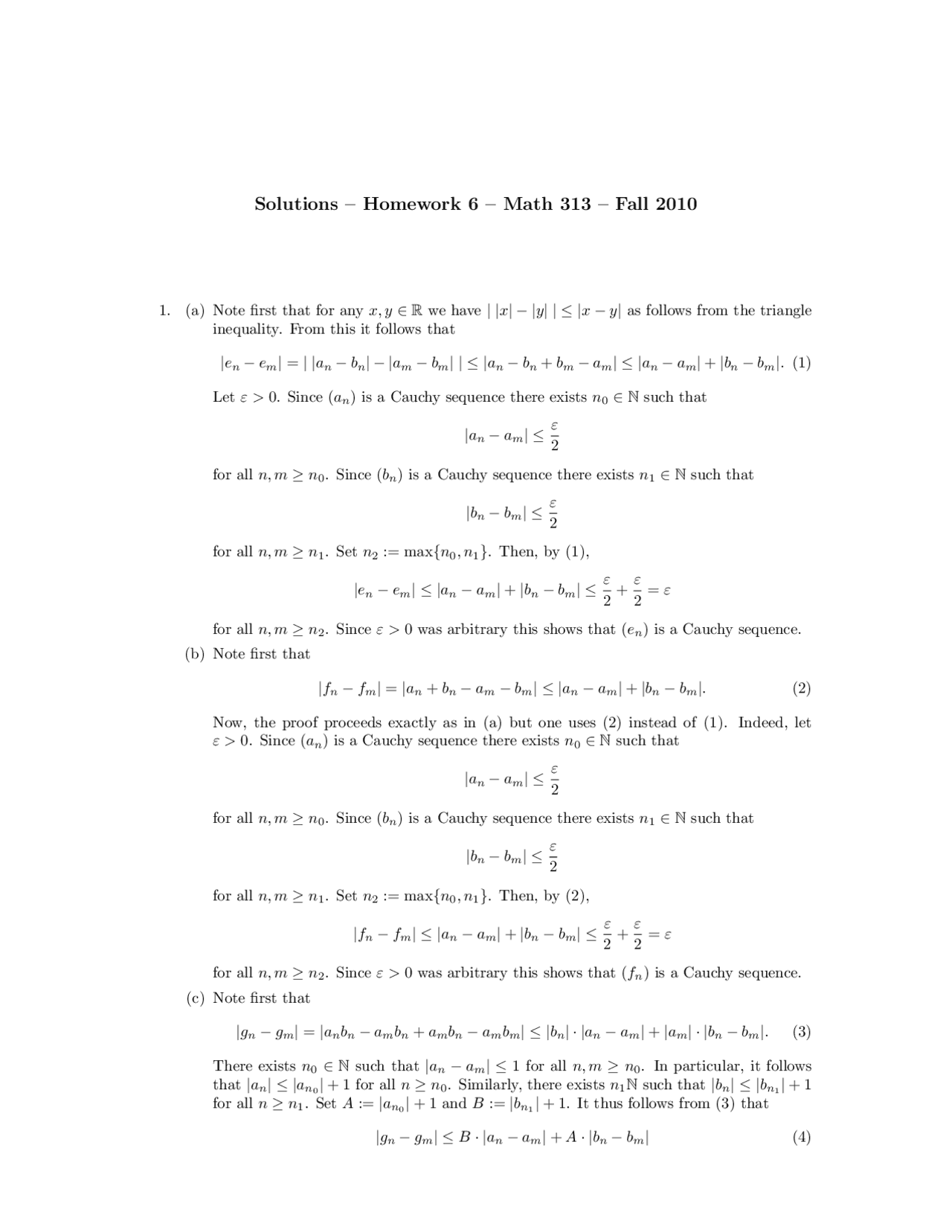 Solutions to Homework 6 for Analysis I | MATH 313 | Assignments Mathematical Methods for ...