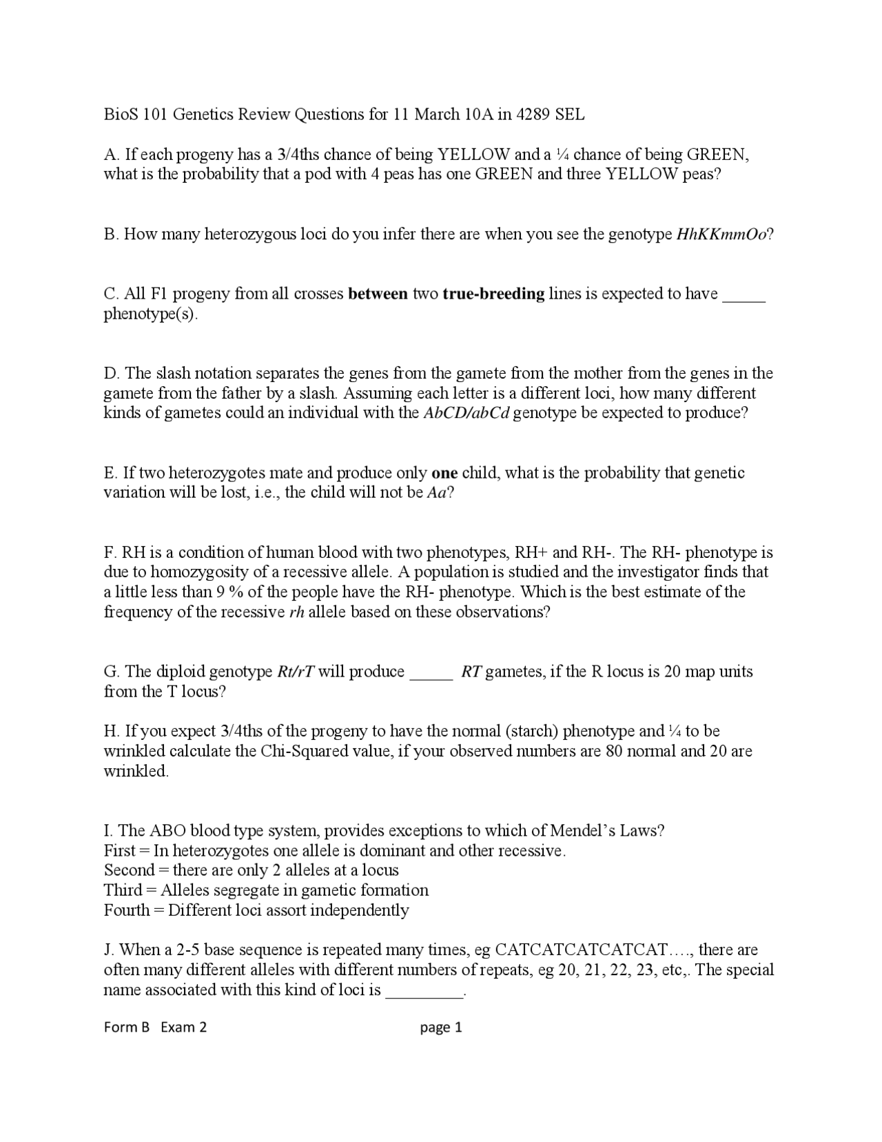 Genetics Review Questions - Biology of Populations and Communities ...
