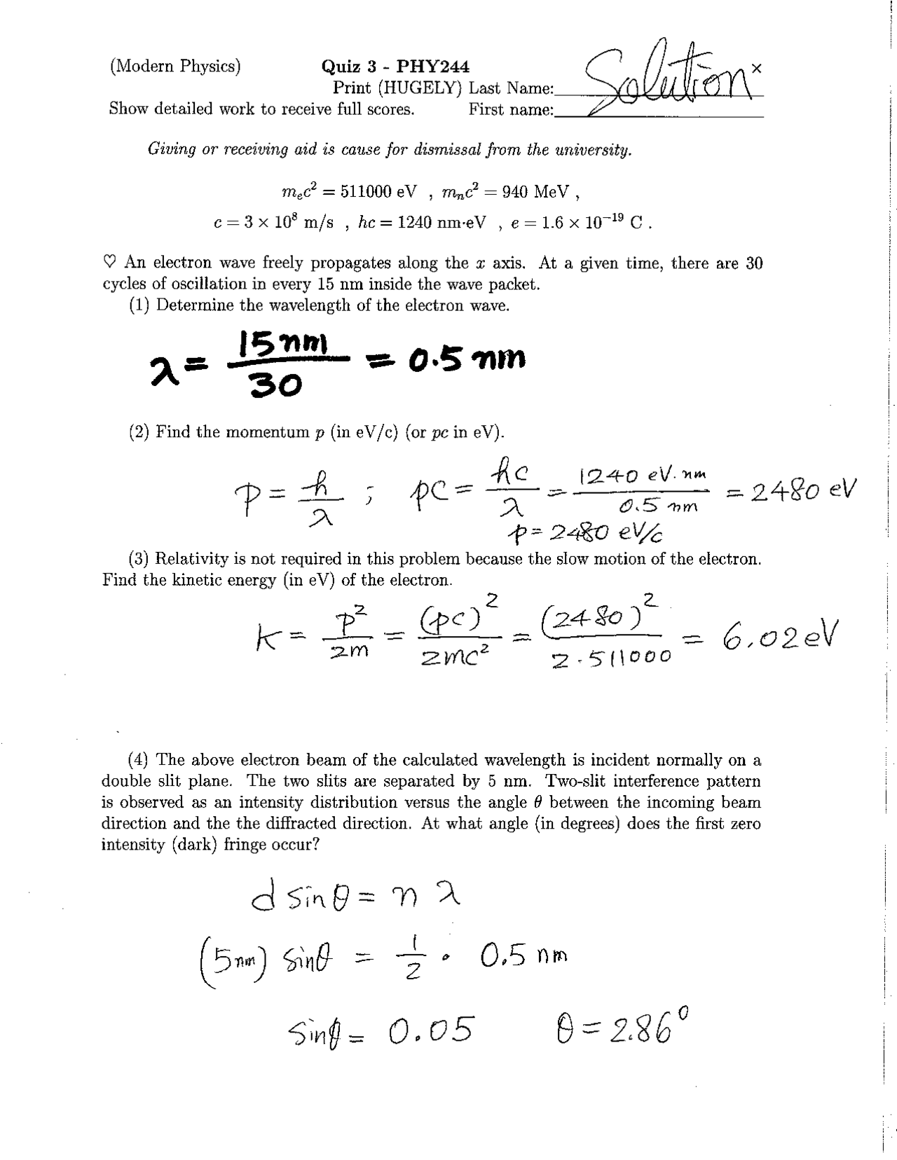 4 Questions On General Physics Iii Modern Physics With Solution