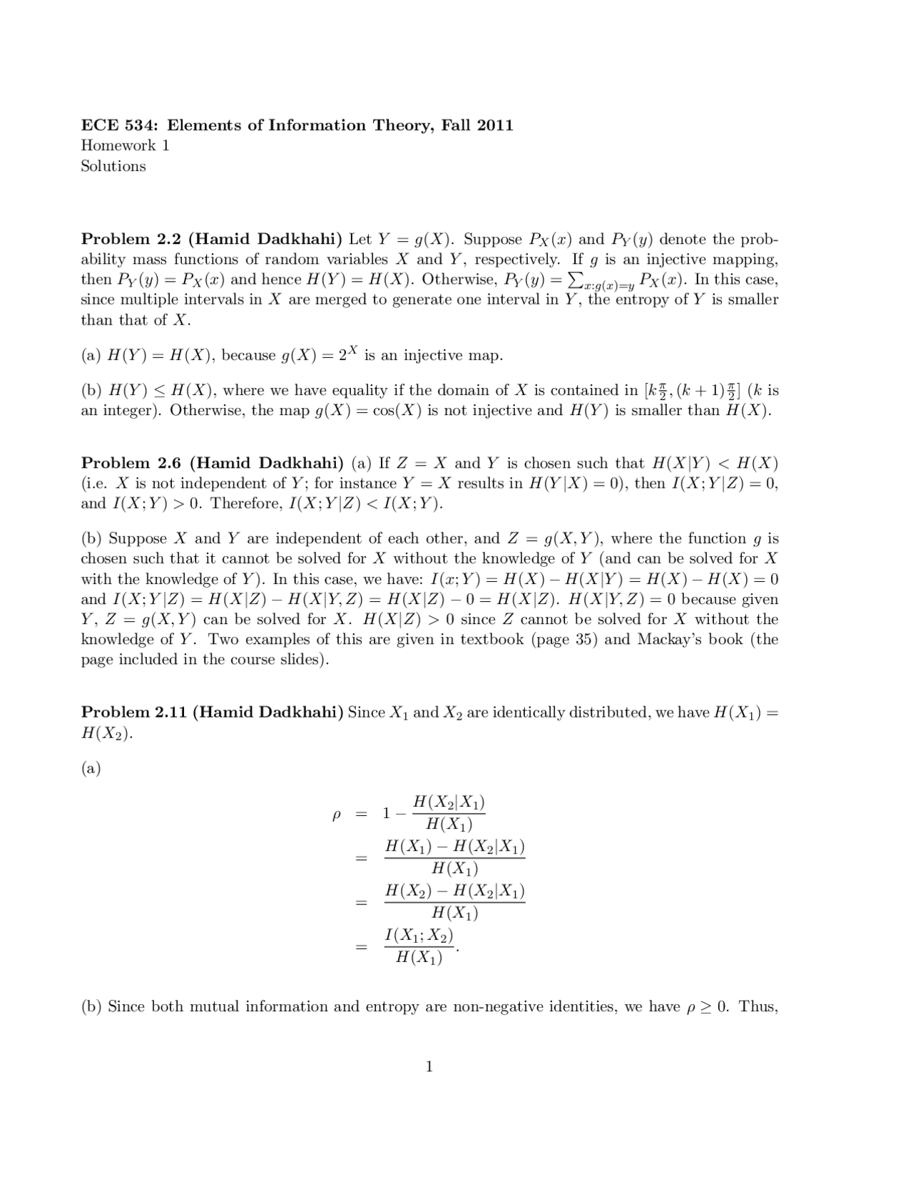 Sample Homework 1 With Solutions Elements Of Information Theory Ece