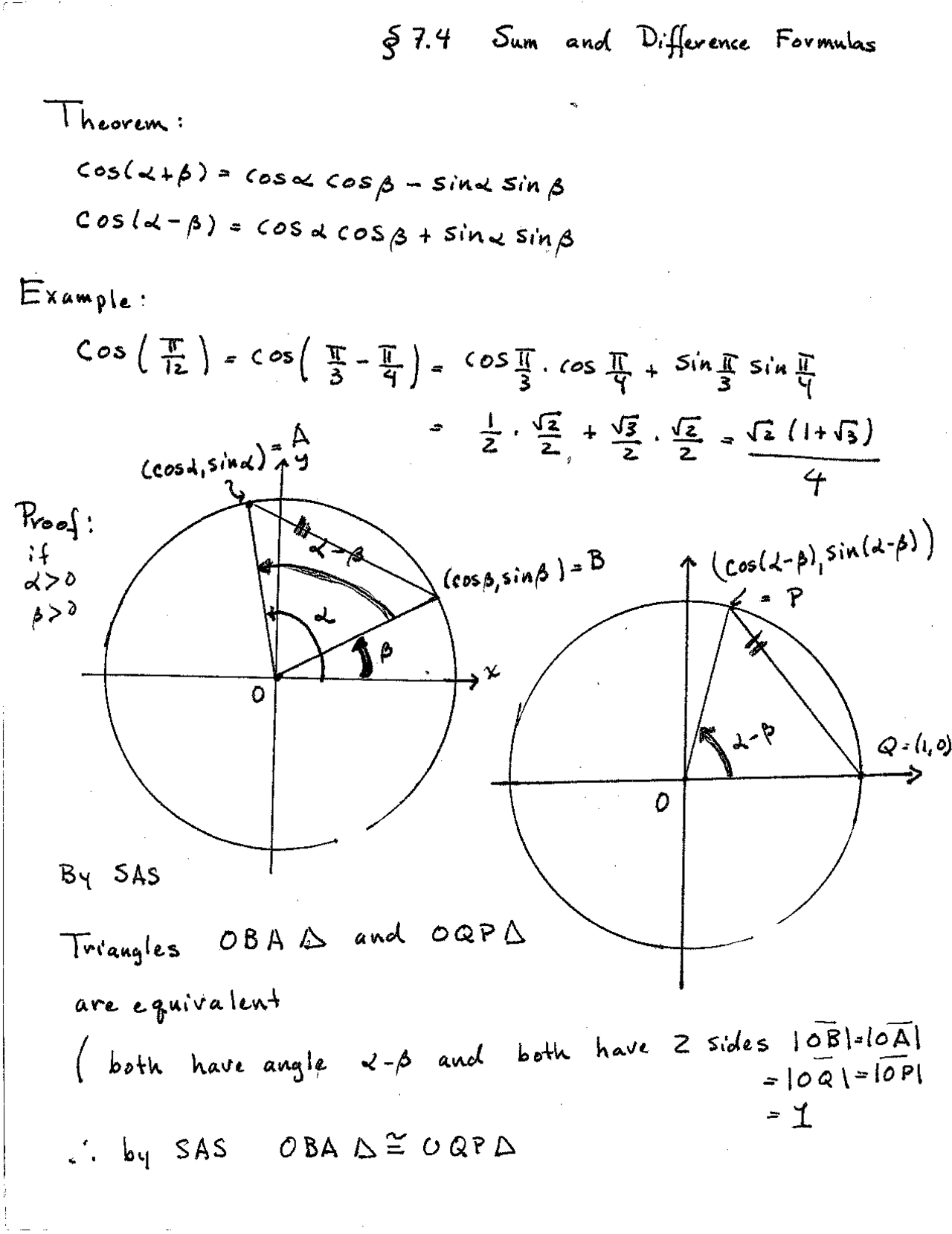 Sum and Difference Formulas - Precalculus Mathematics, Notes | MATH 121 ...