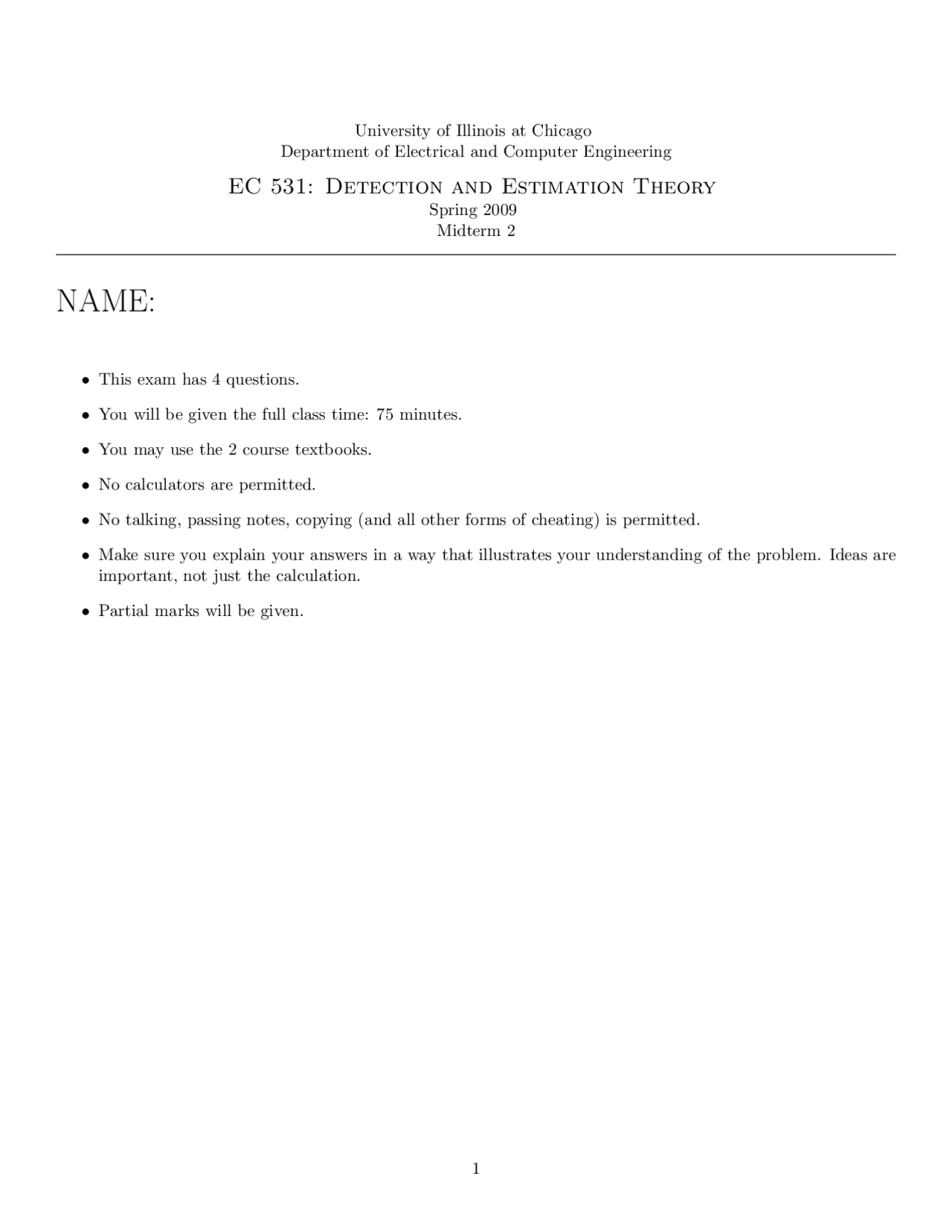 Solved Questions On Detection And Estimation Theory Exam 2 Ece 531