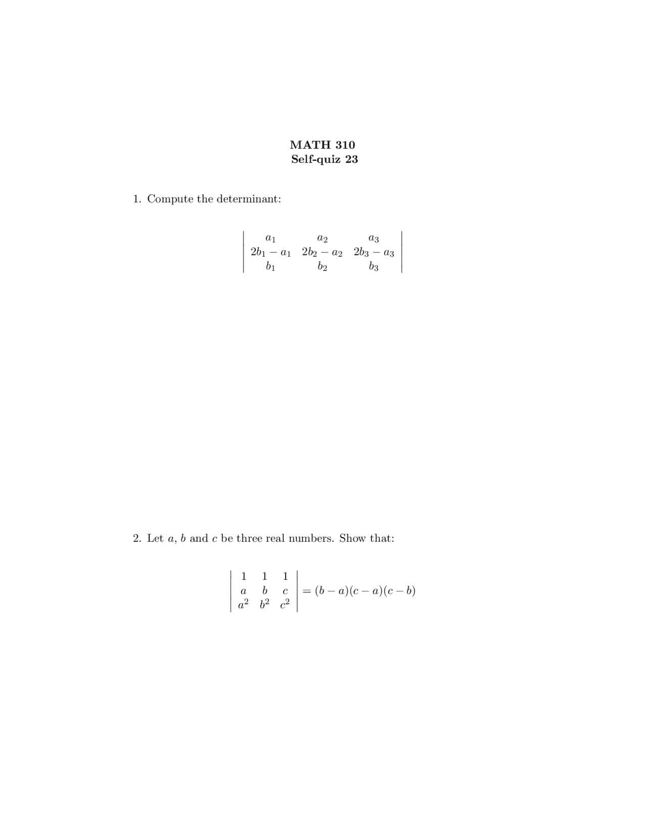 Solution to Self-Quiz - Applied Linear Algebra | MATH 310 - Docsity