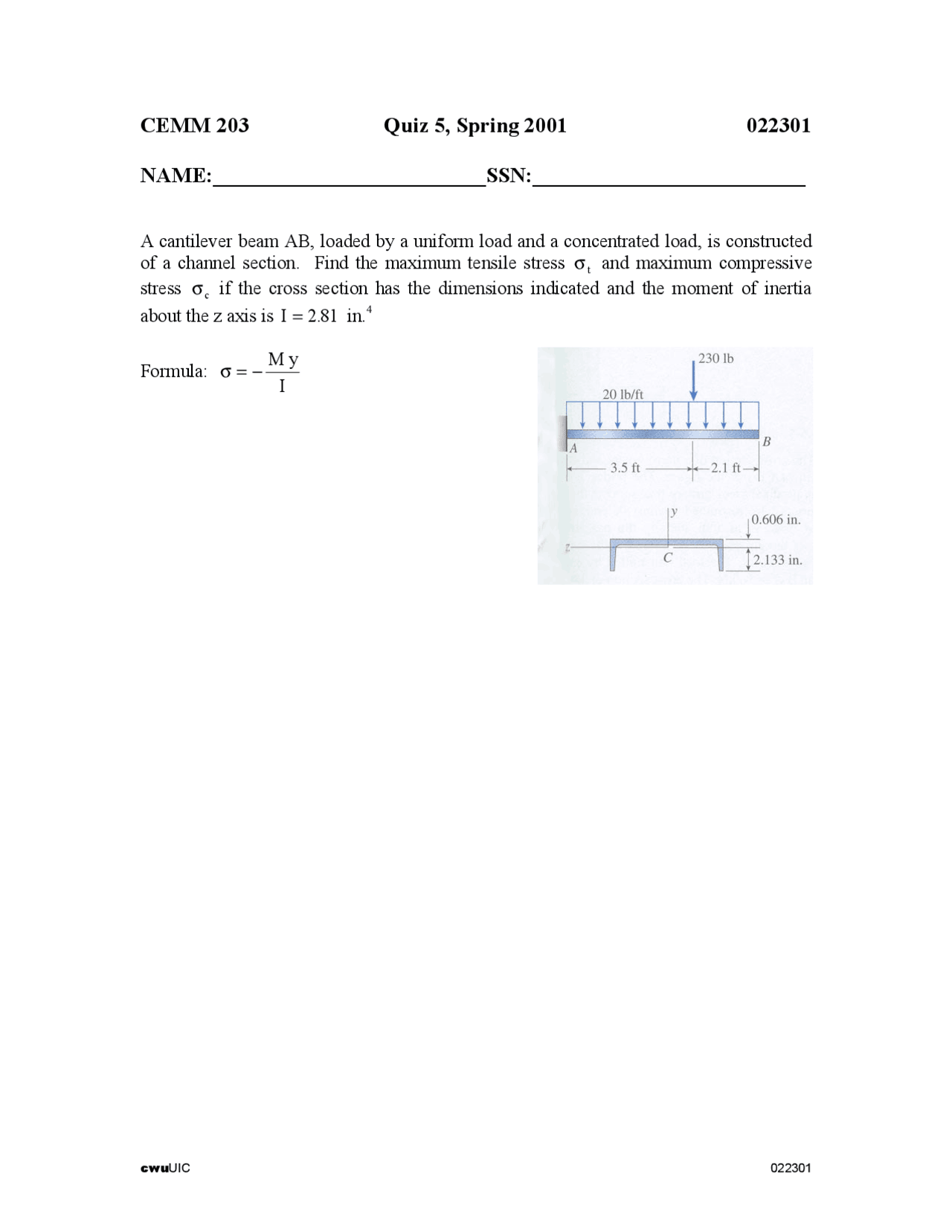 Solved Problem On Strength Of Materials Quiz 5 Cme 203 Docsity