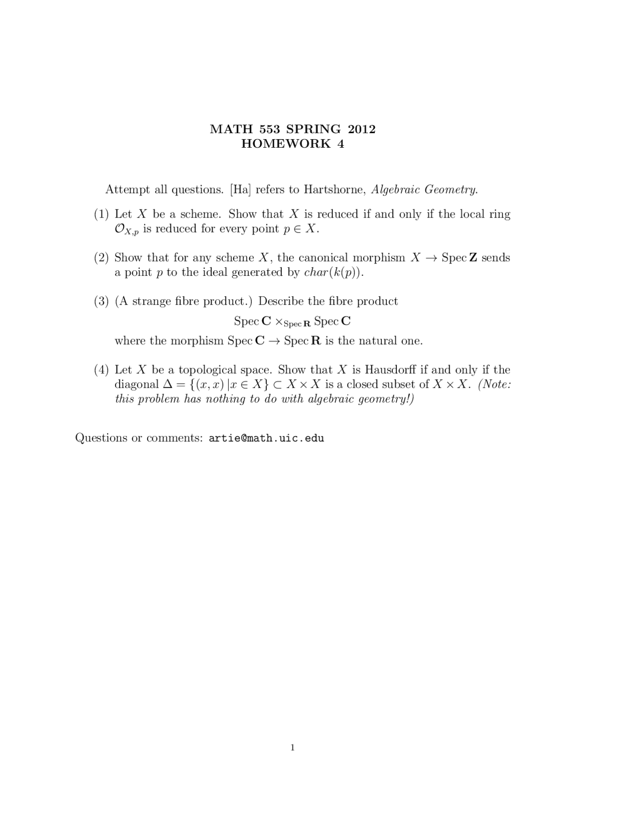 Homework 4 Questions For Algebraic Geometry Ii Math 553 Docsity