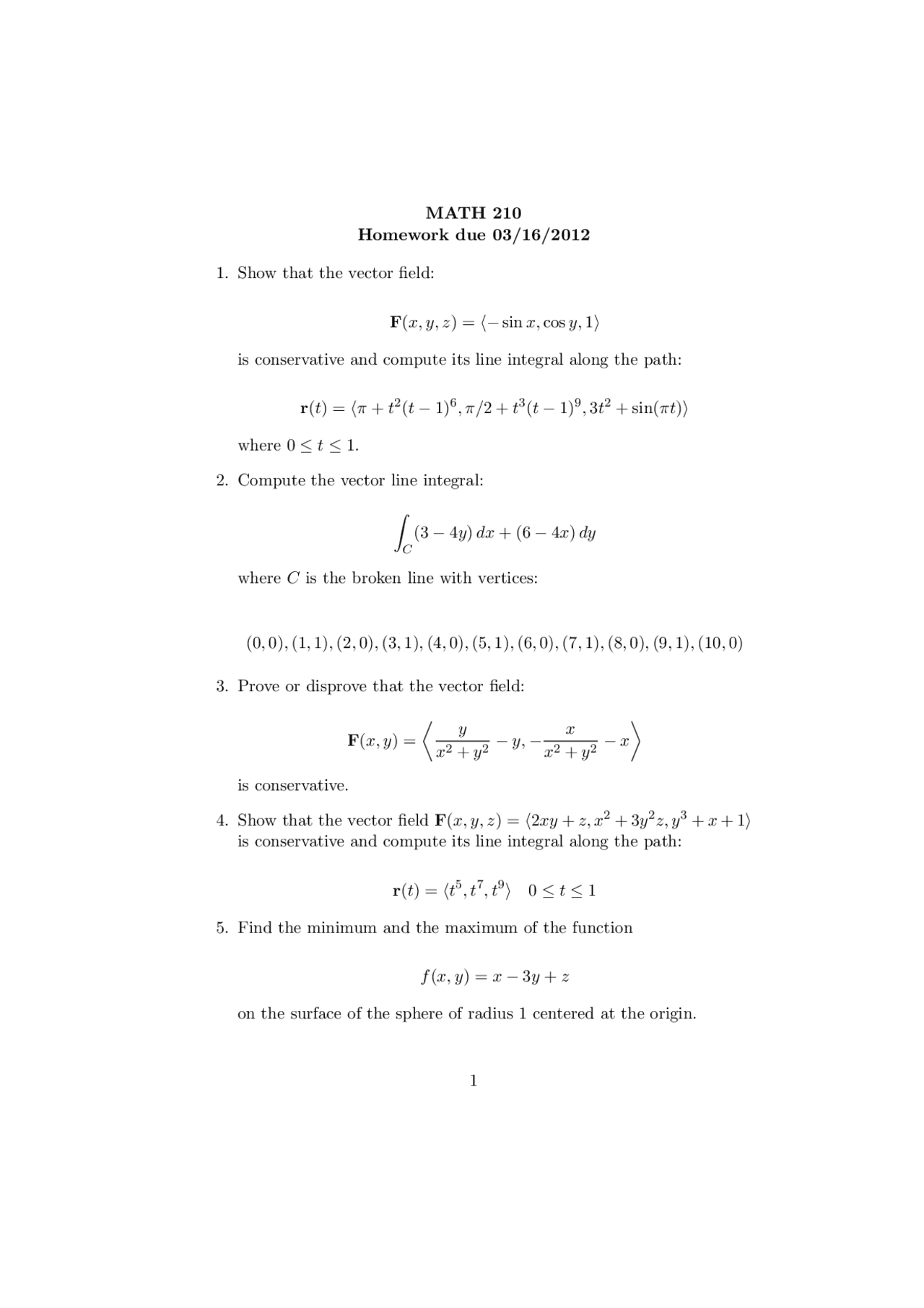 Assignment 25 Unsolved Questions Calculus Iii Math 210 Docsity