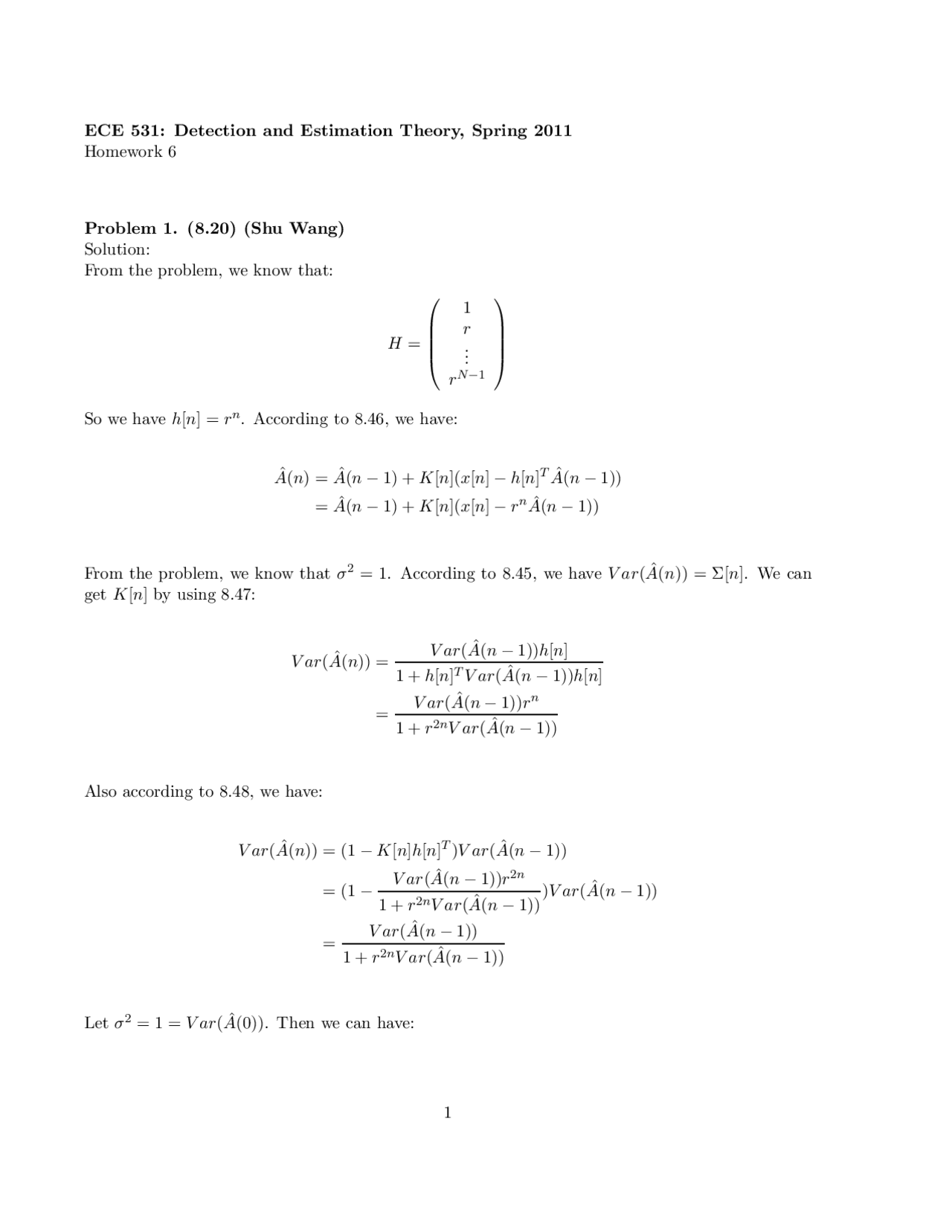 Detection And Estimation Theory Homework 6 With Resolution Ece 531