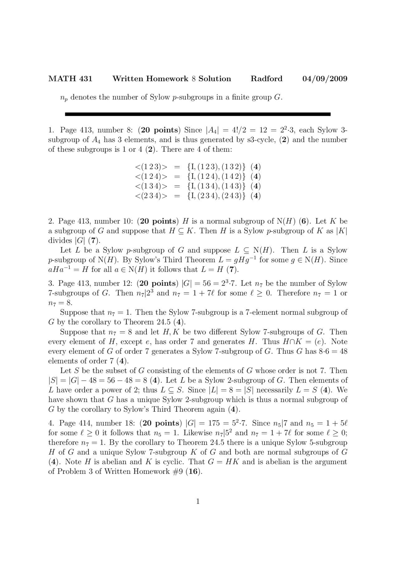 Solutions For Written Homework 4 Abstract Algebra Ii Math 431 Docsity