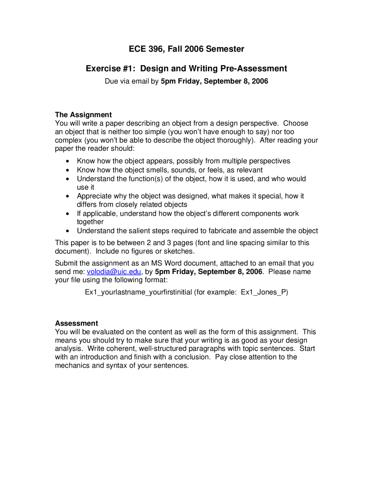 Design and Writing Pre Assessment - Exercise #1 | ECE 396 - Docsity