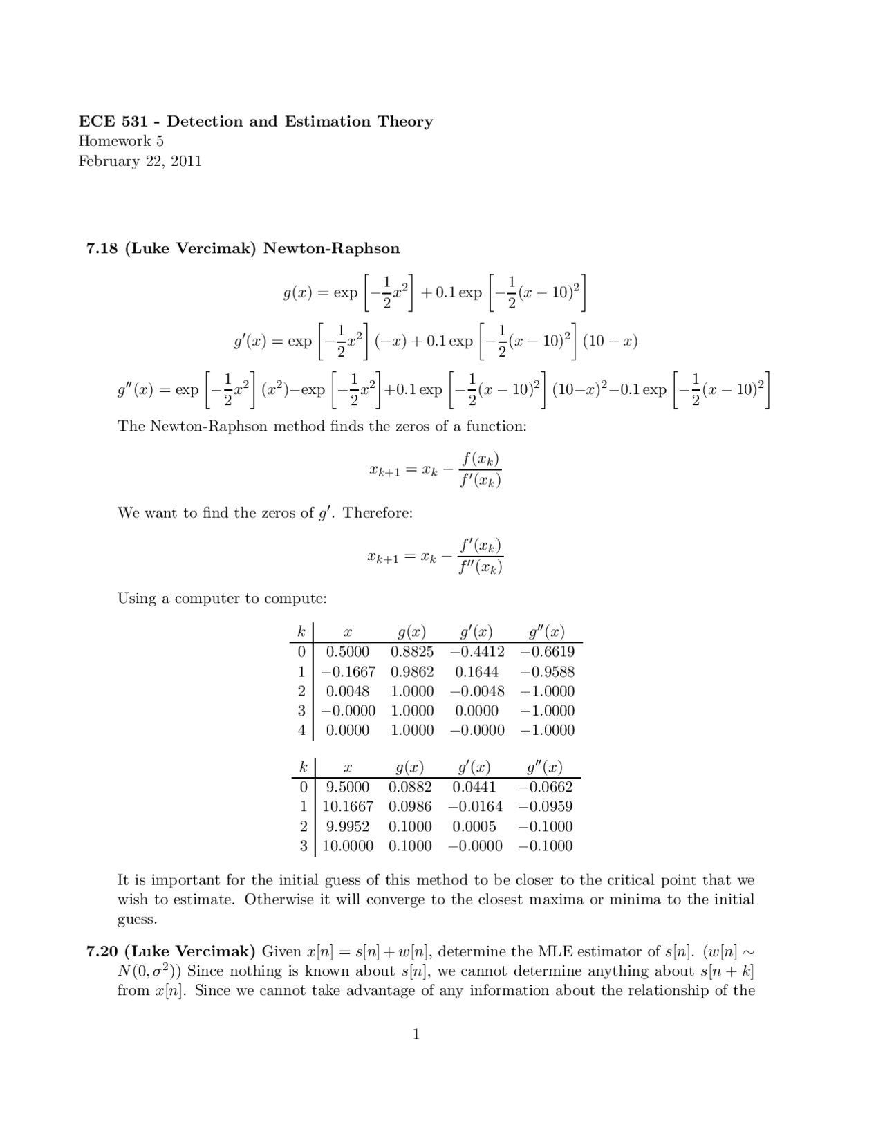 Detection And Estimation Theory Solutions To Homework 5 Ece 531