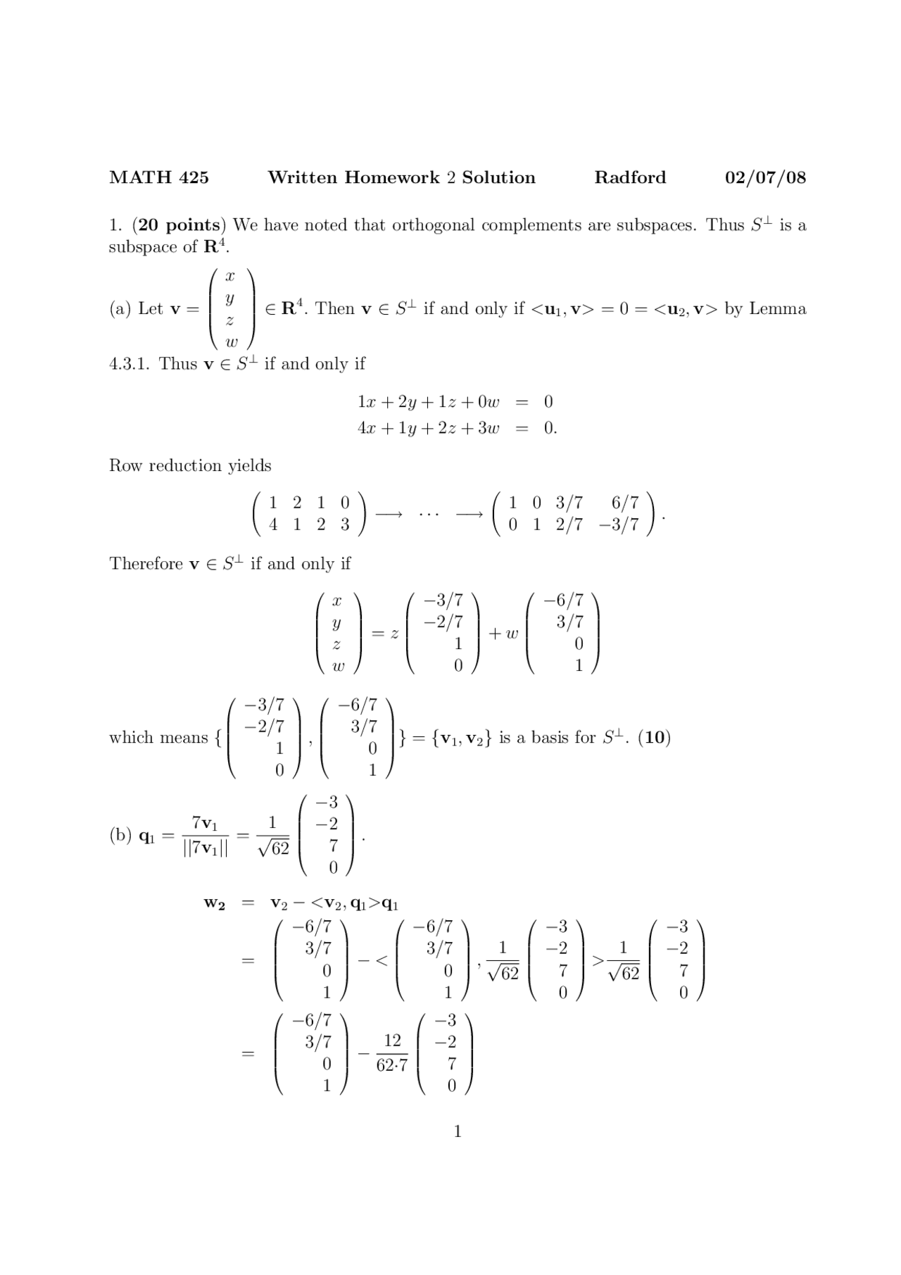 Assignment 2 With Solutions For Linear Algebra Ii Math 425 Docsity
