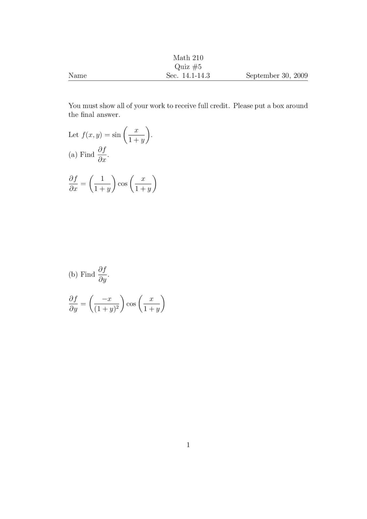 Quiz 5 Questions - Calculus III | MATH 210 - Docsity