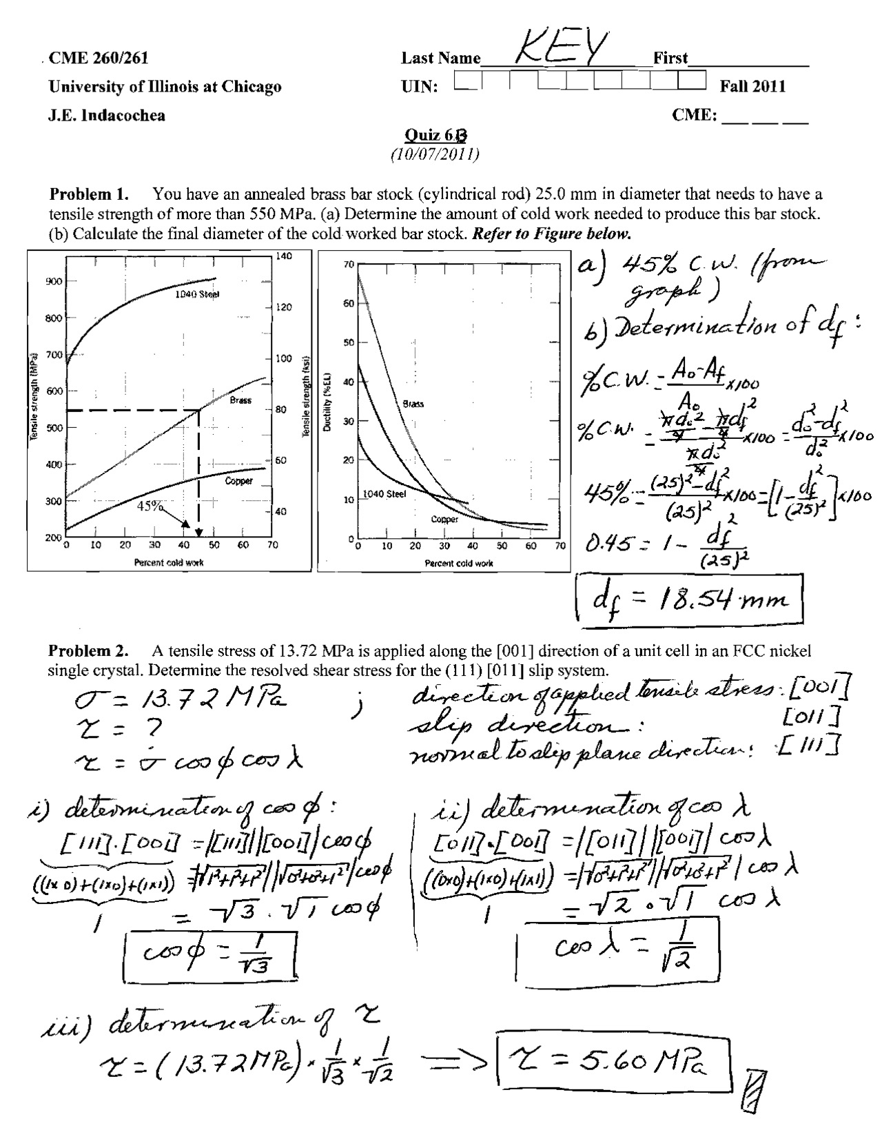How To Determine Resolved Shear Stress Solved Quiz Cme 260 Docsity