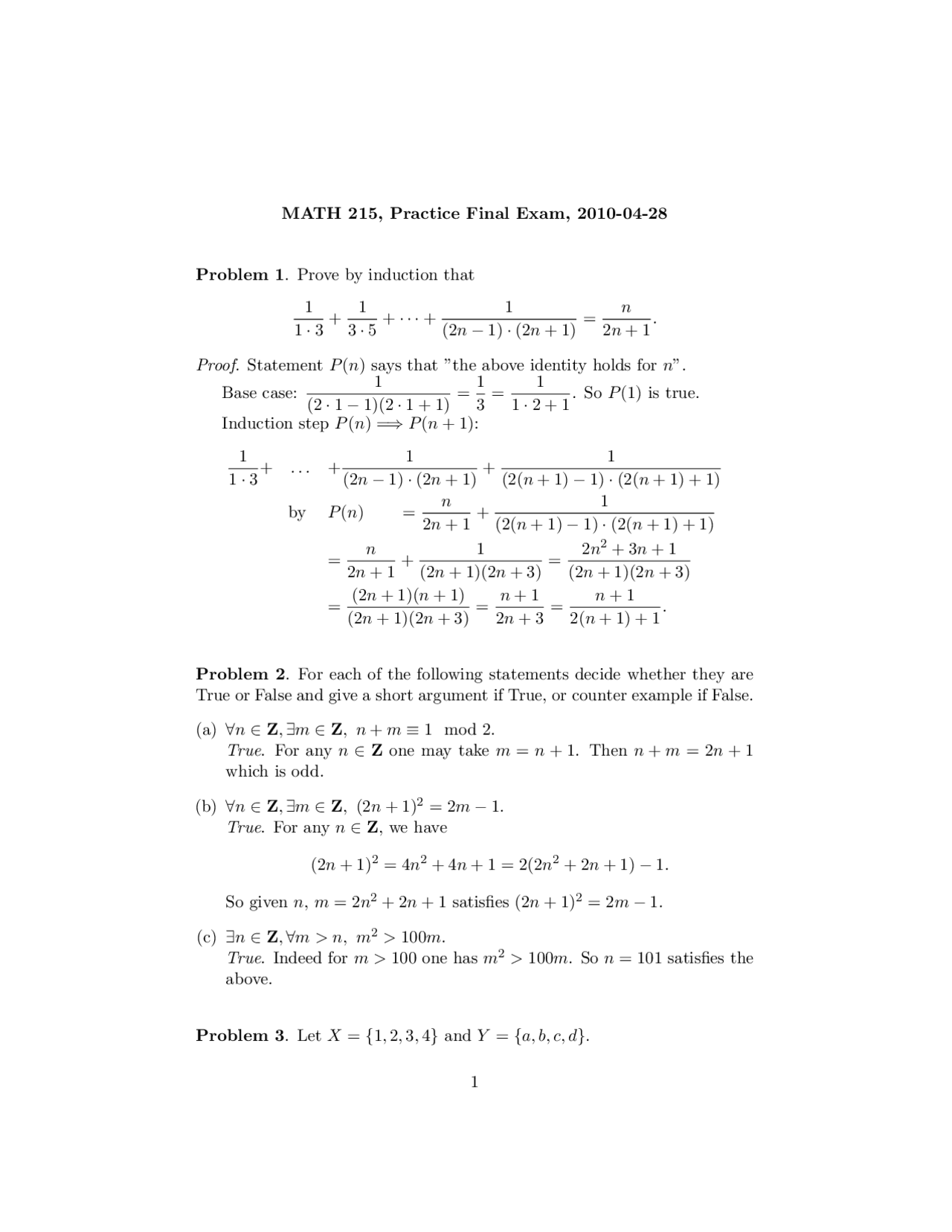 Practice Final Exam Introduction To Advanced Mathematics Math 215