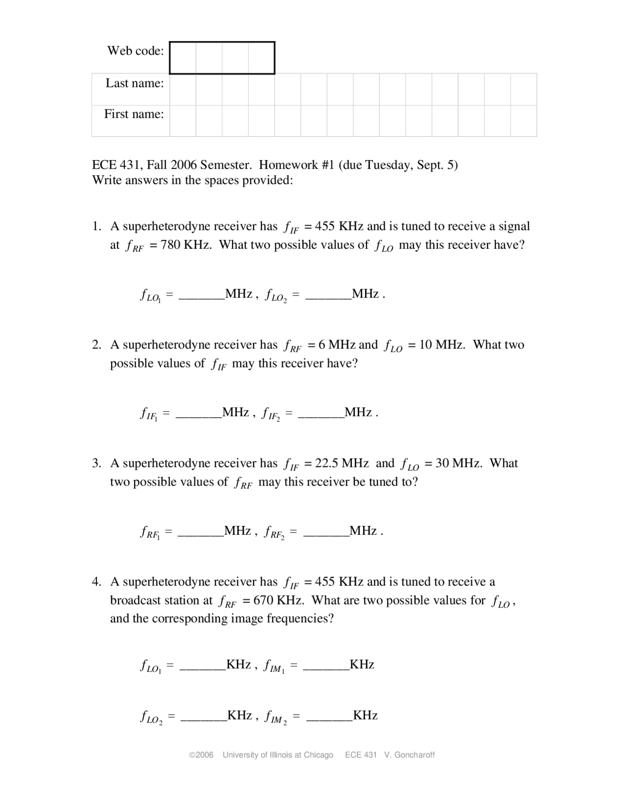 Sample Questions For Homework 1 Analog Communication Circuits Fall