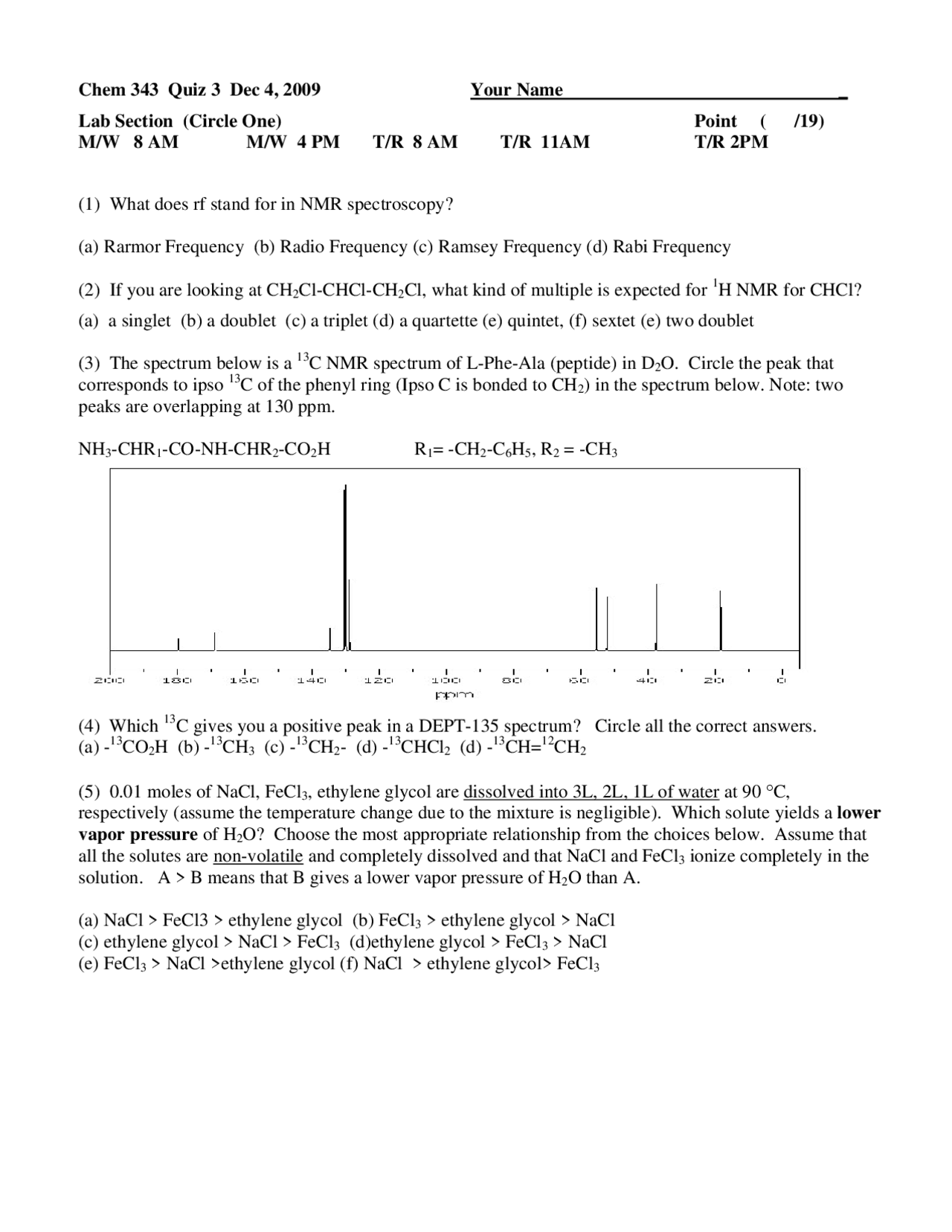 22 Questions on Physical Chemistry Laboratory - Quiz 3 | CHEM 343 - Docsity