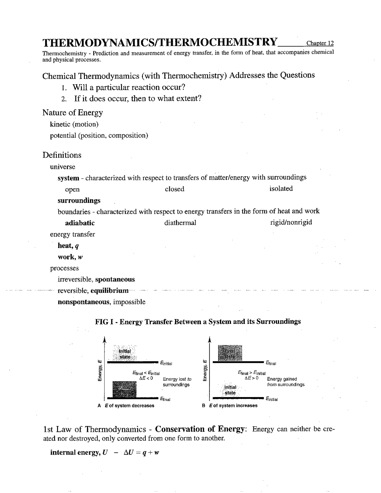 Notes On Thermodynamics And Thermochemistry Chem 118 Docsity