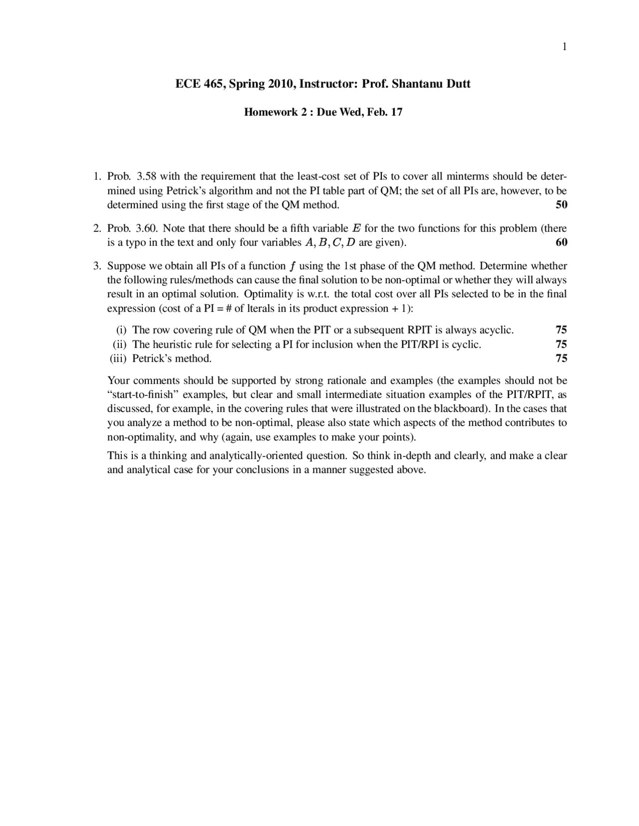 Solved Homework 2 For Digital Systems Design Ece 465 Docsity