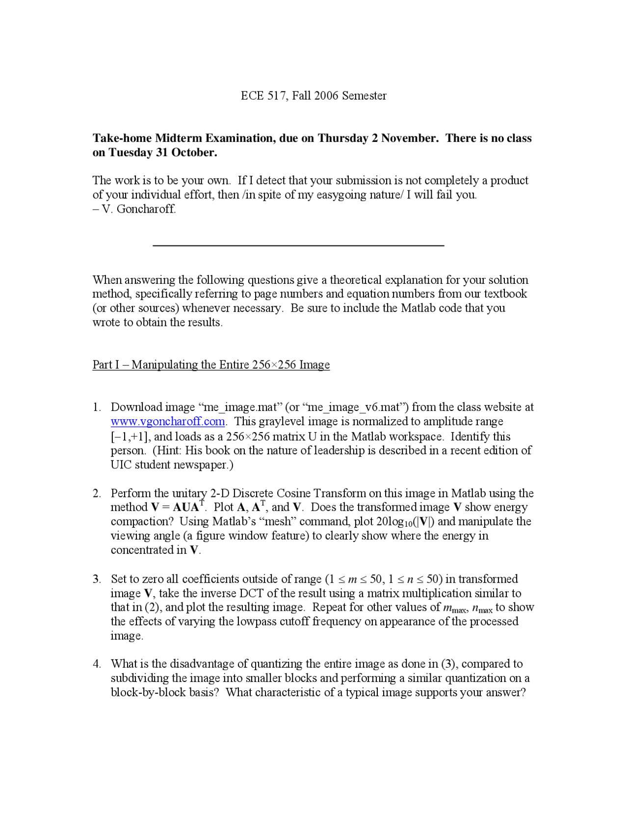 9 Questions On Digital Imaging Processing Midterm Examination Ece