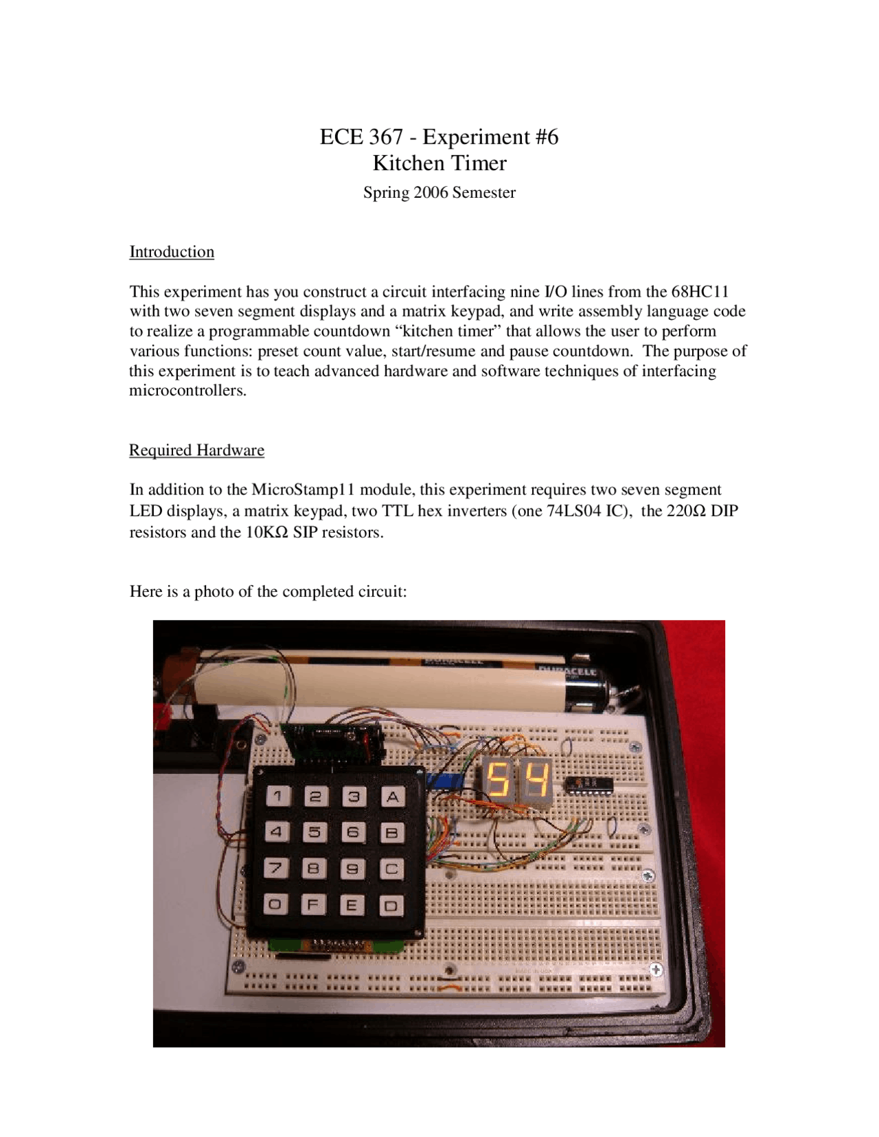 Circuit Interfacing In Microprocessor Based Design Ece 367 Docsity