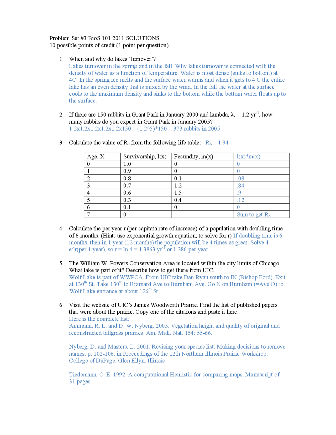Solutions To Problem Set 3 Biology Of Populations And Communities