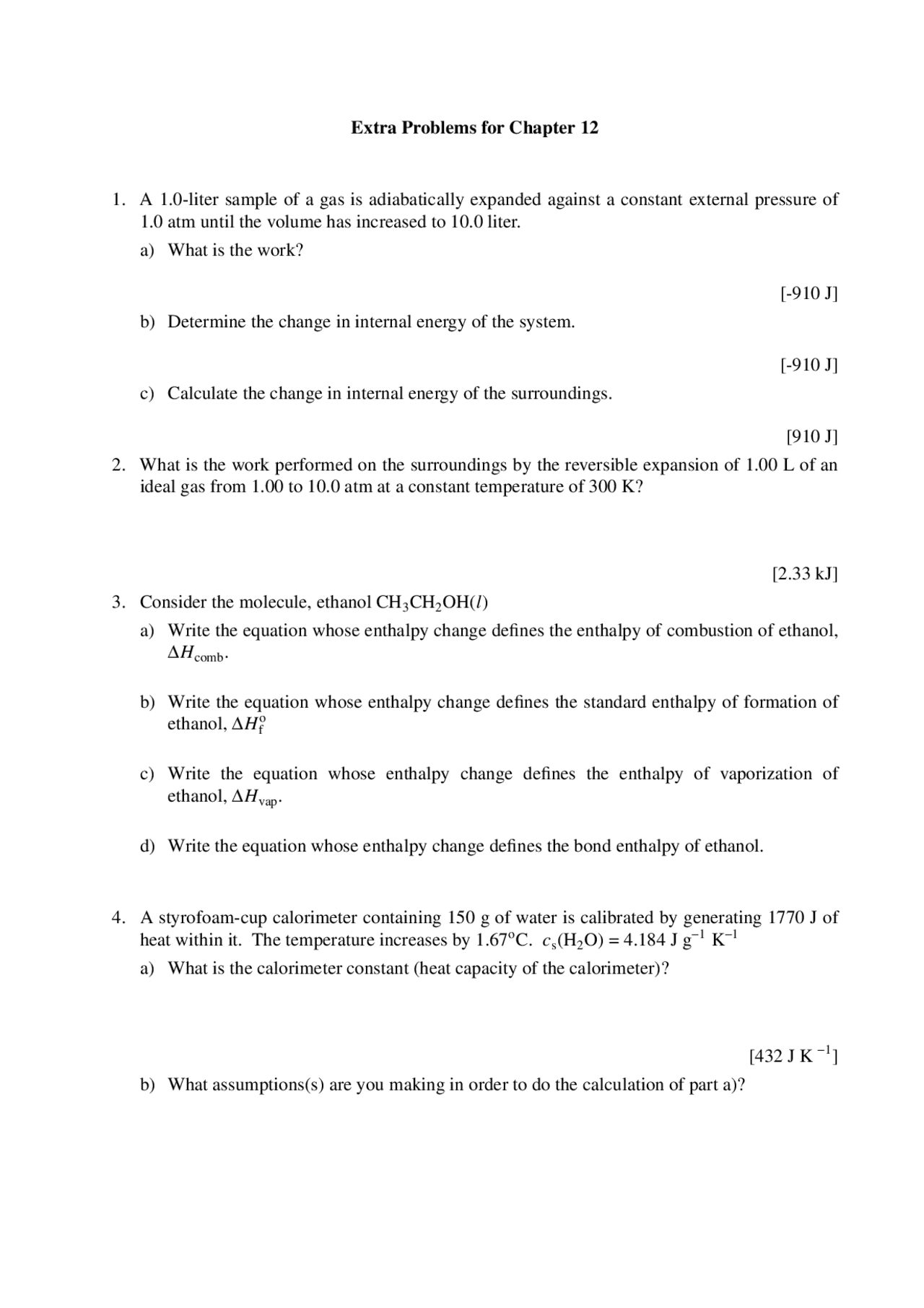 15 Problems in General Chemistry II - Midterm Exam | CHEM 118 - Docsity