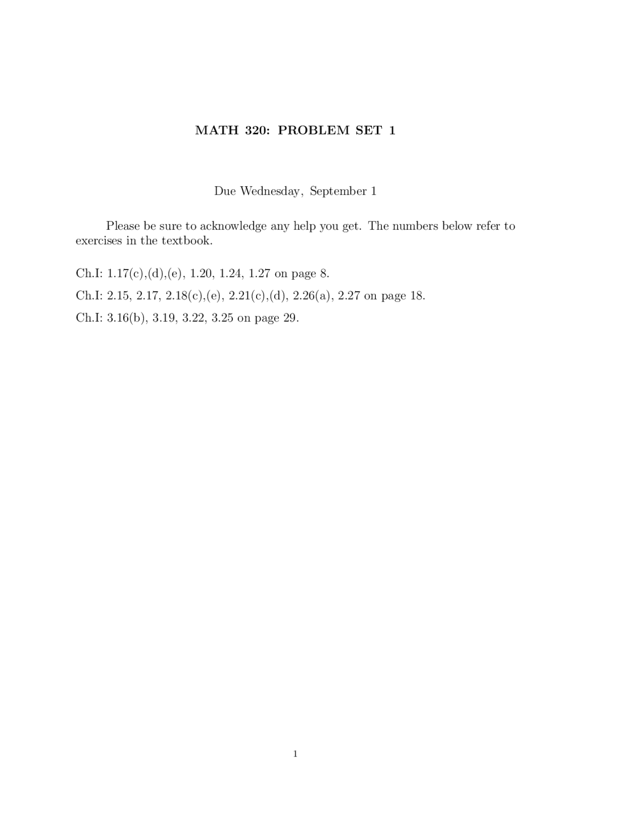 Linear Algebra I Assignment 1 Problems Math 320 Docsity