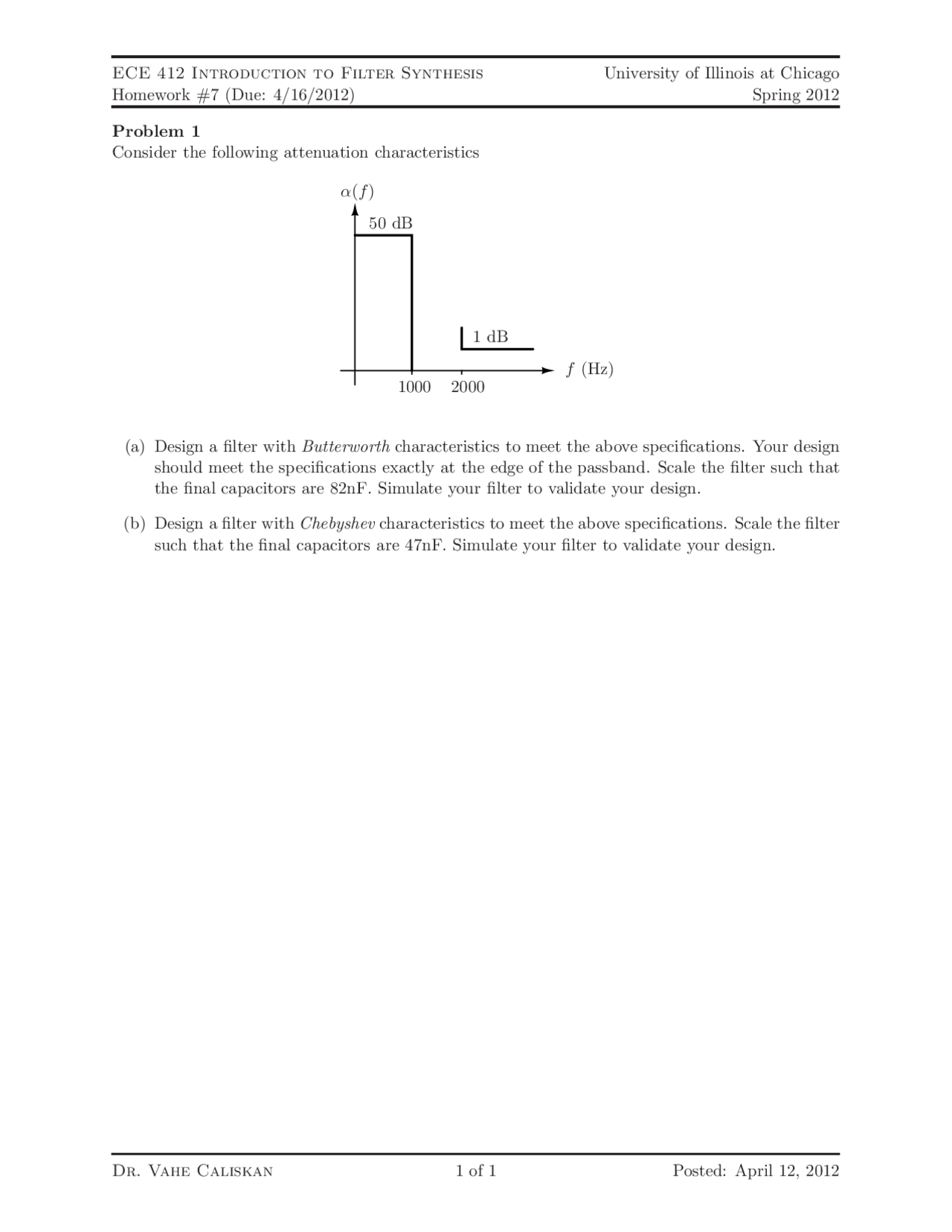Homework 7 Introduction To Filter Synthesis Ece 412 Docsity