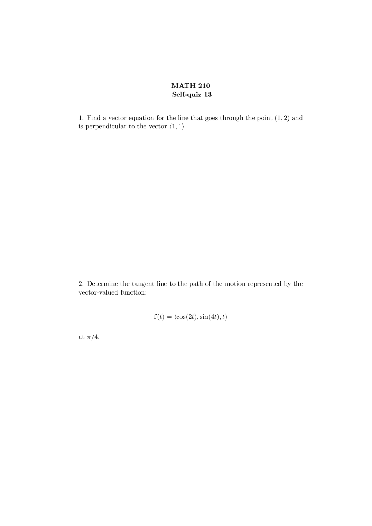 Self Quiz 13 With Solutions Calculus Iii Math 210 Docsity