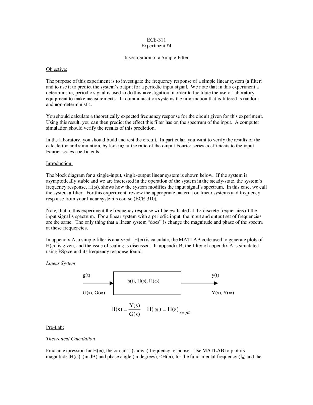 Investigation Of A Simple Filter Experiment 4 Ece 311 Docsity
