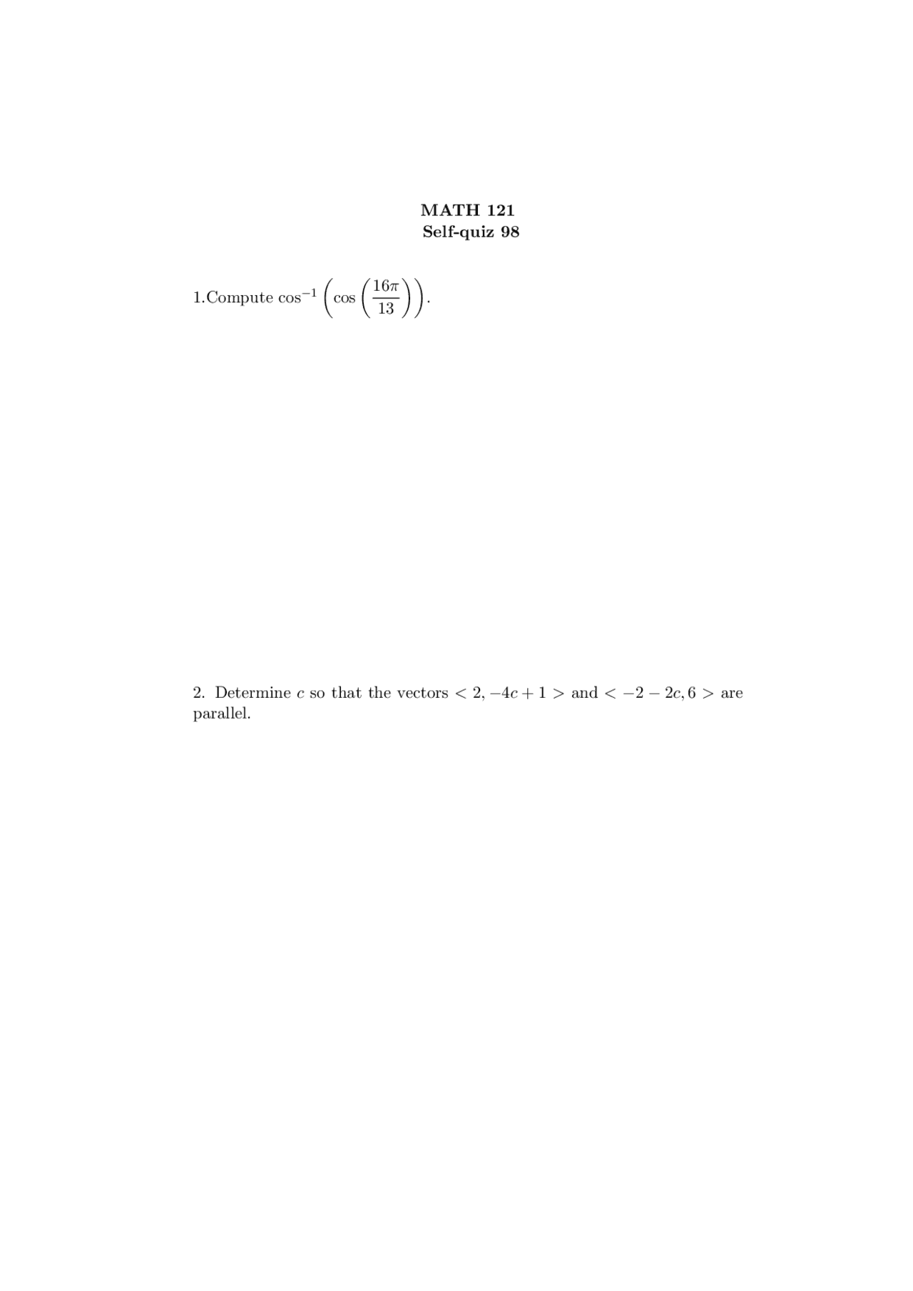 2 Problems To Determine The Parallel Vectors Quiz 25 Math 121 Docsity