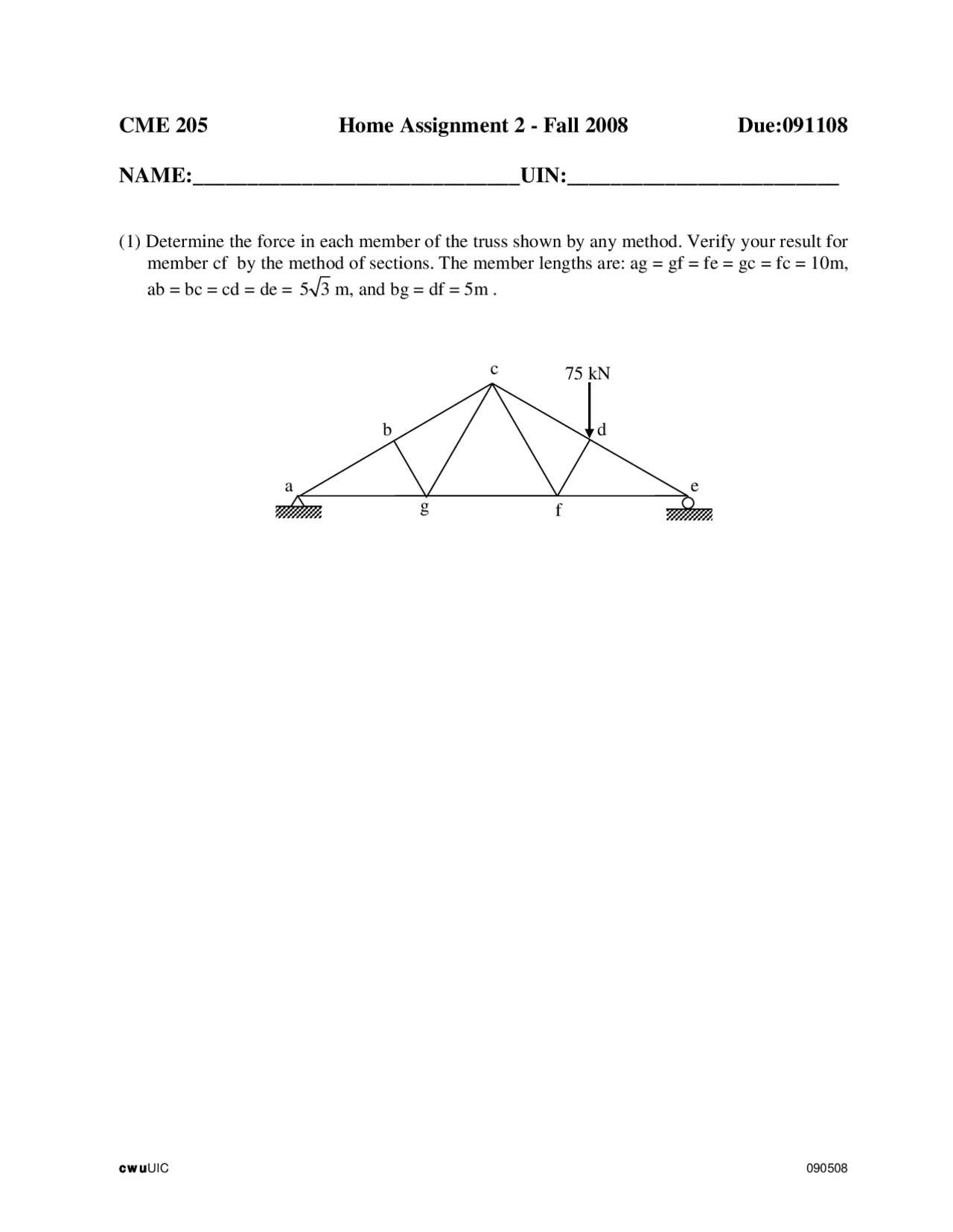 Home Assignment 2 Structural Analysis I Cme 205 Docsity