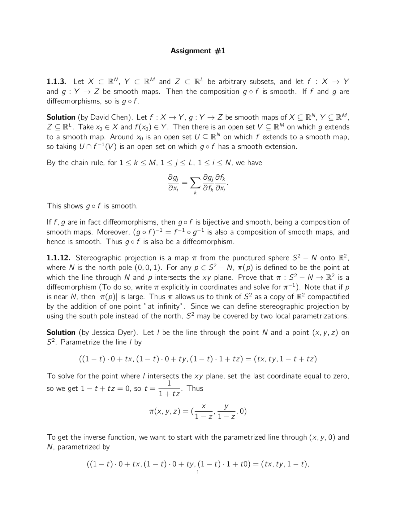 Assignment 1 With Solutions For Differentiable Manifolds I Math 549