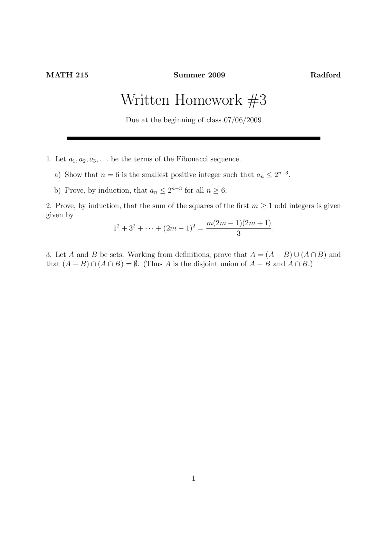 Introduction To Advanced Mathematics Homework 3 With Solutions Math