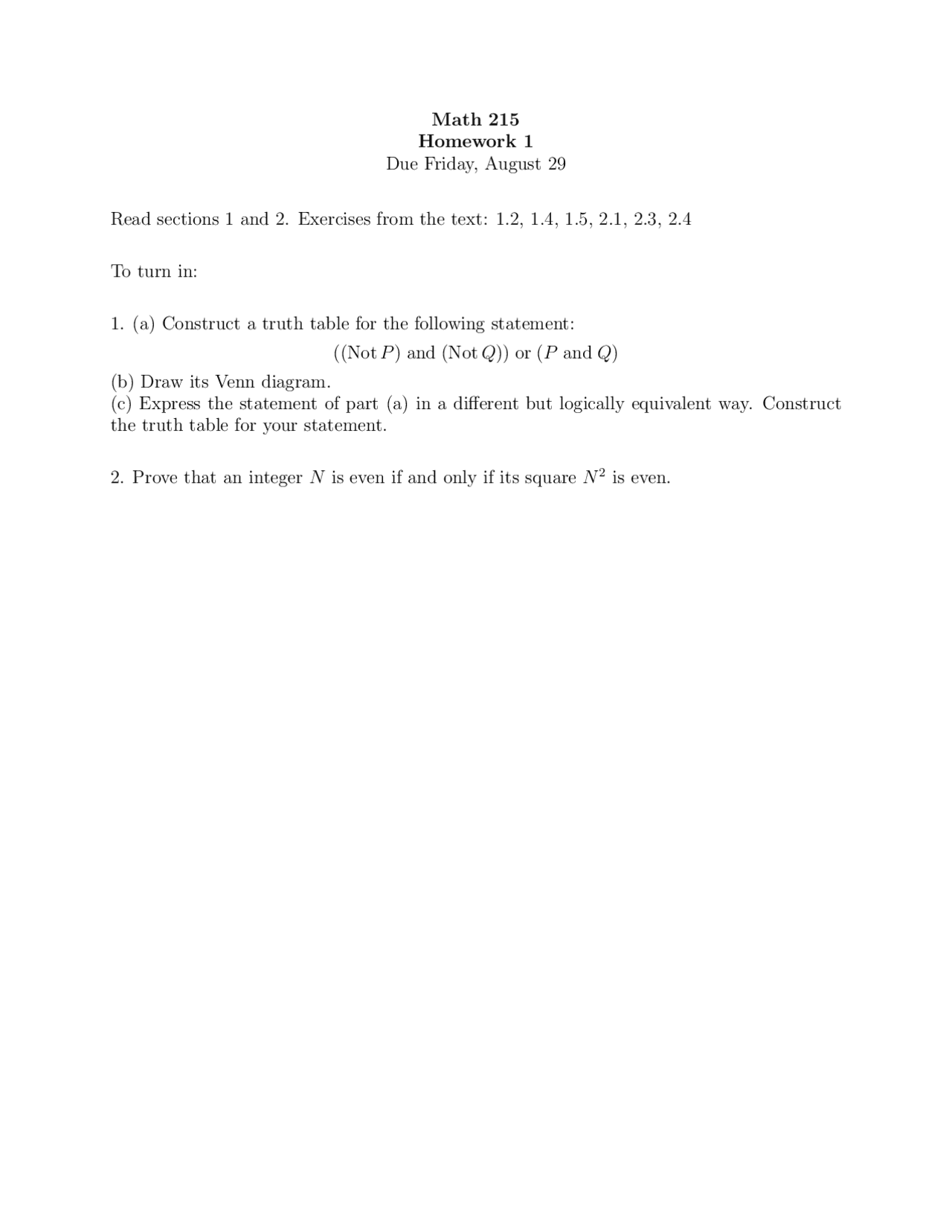 Introduction To Advanced Mathematics Homework 1 Problems Math 215