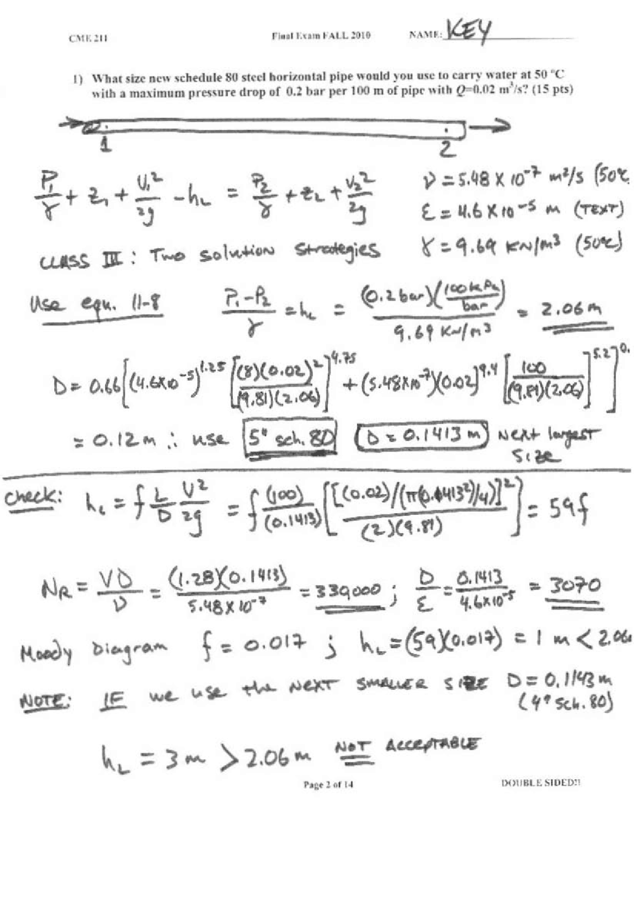 8 Questions on Fluid Mechanics and Hydraulics with Solution - Exam 1 | CME 211 | Exams Fluid ...