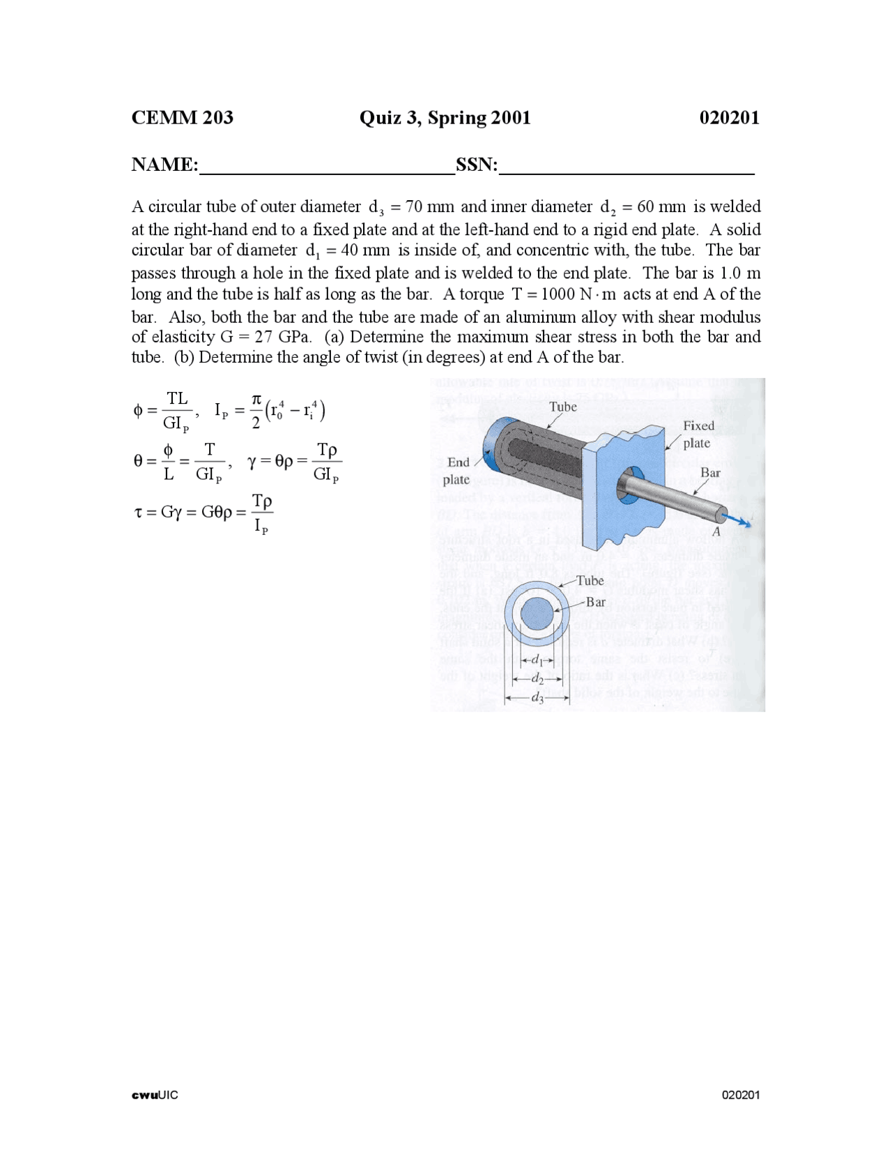 Solved Quiz 3 Strength Of Materials Cme 203 Docsity