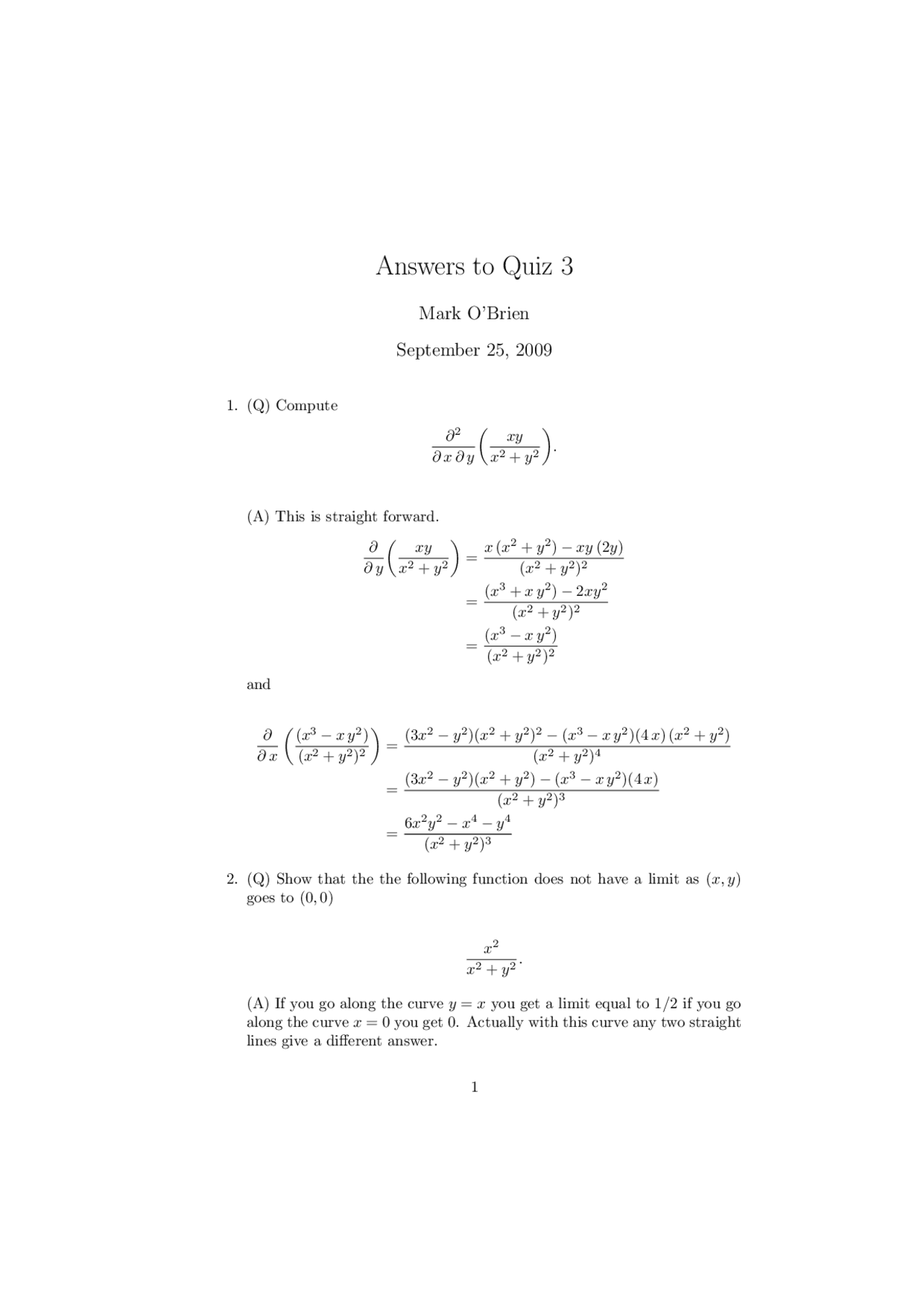 Quiz 3 With Answers Calculus I Math 180 Docsity