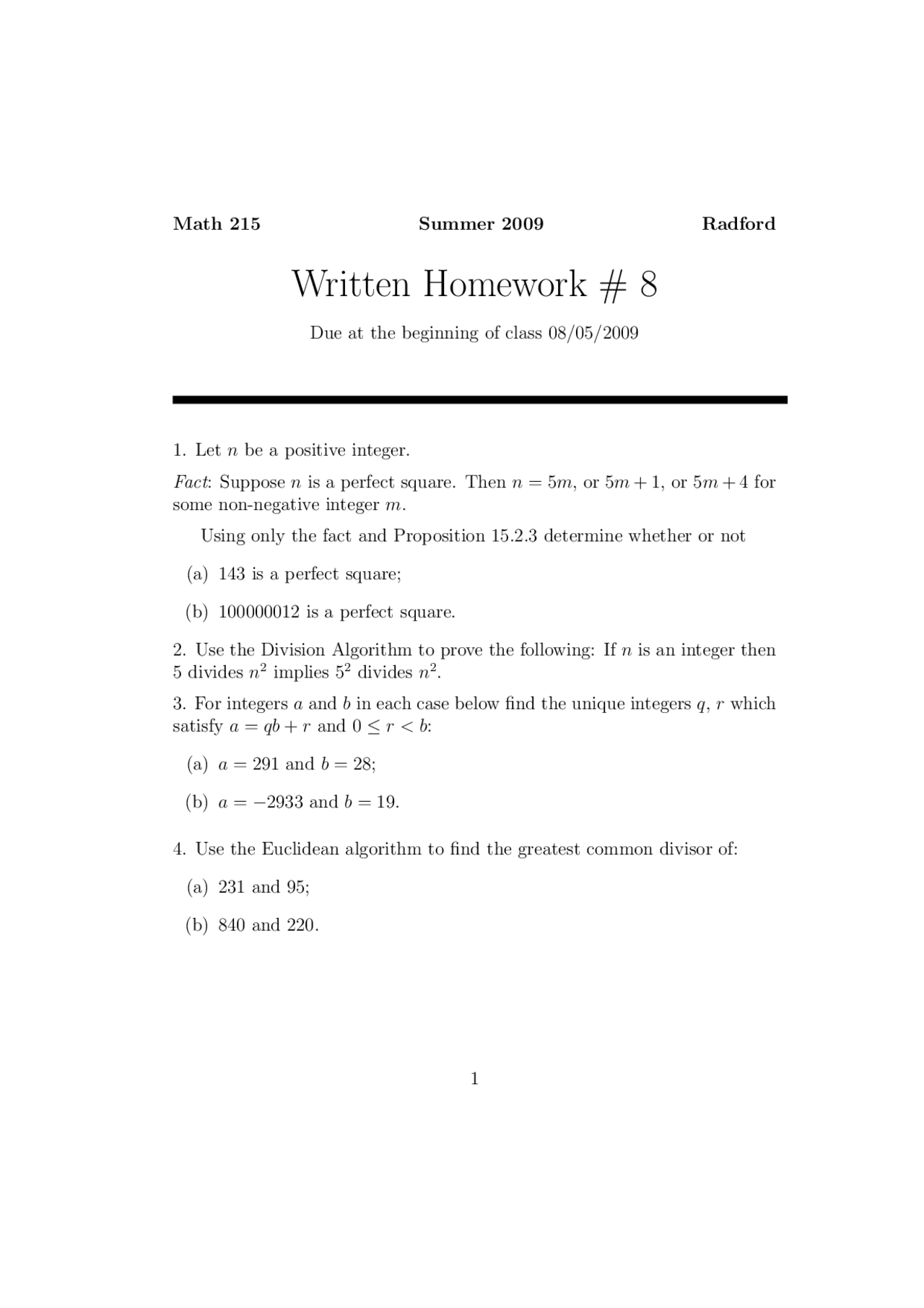Introduction To Advanced Mathematics Homework 8 Math 215 Docsity