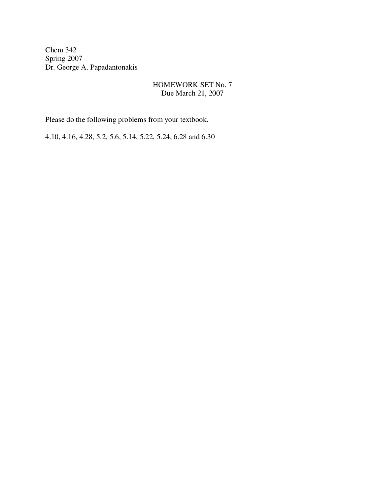 Physical Chemistry I Resolution To Homework 7 Chem 342 Docsity