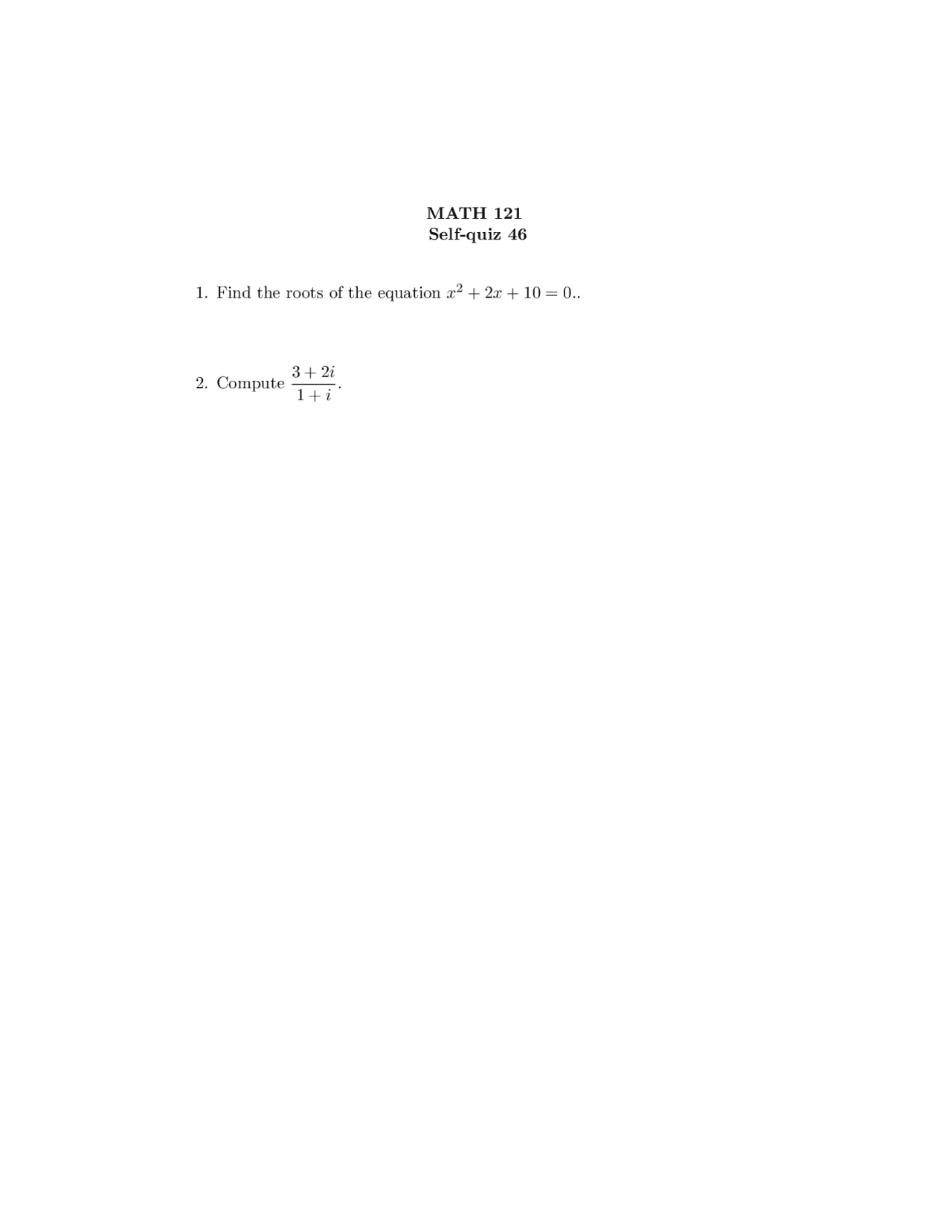 Precalculus Mathematics Solved Quiz 46 Math 121 Docsity