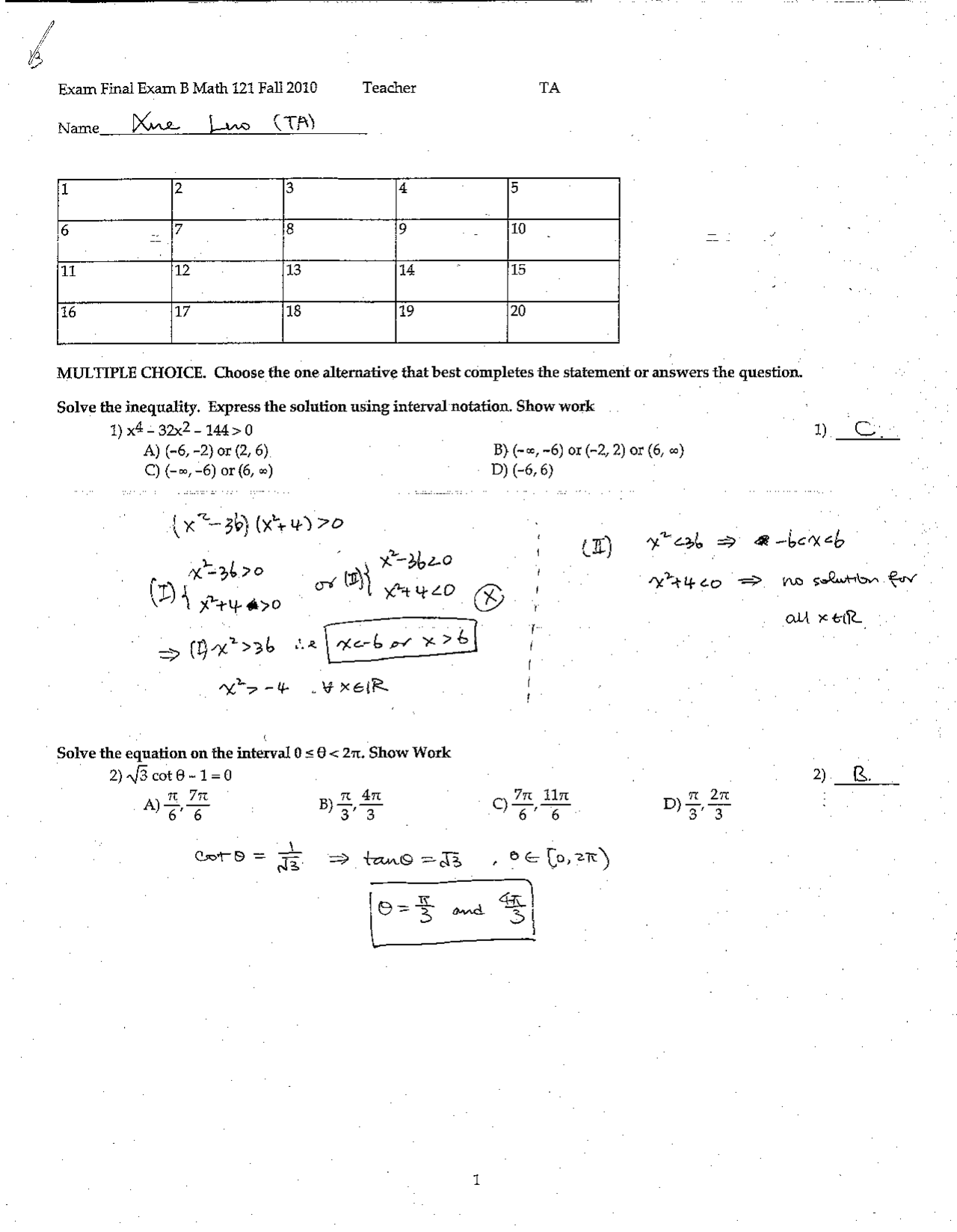 20 Solved Problems On Precalculus Mathematics Final Exam Math 121