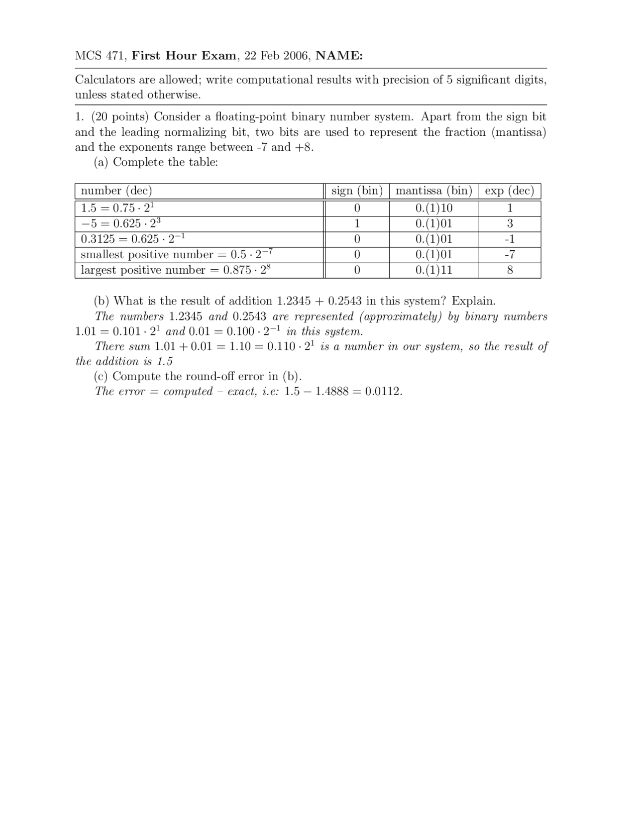5 Solved Questions On Numerical Analysis For Exam 1 Mcs 471 Docsity
