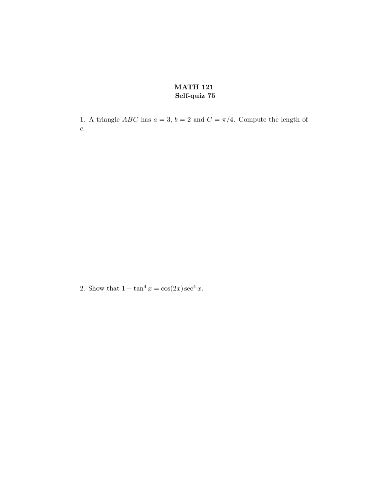 Solutions To Self Quiz 75 Precalculus Mathematics Math 121 Docsity