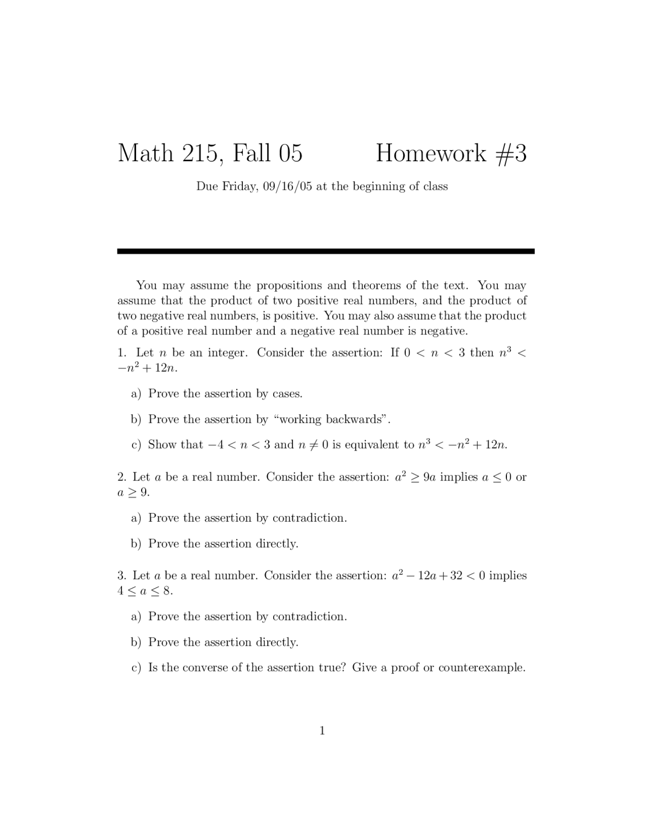 Homework 3 Solutions Introduction To Advanced Mathematics Math 215