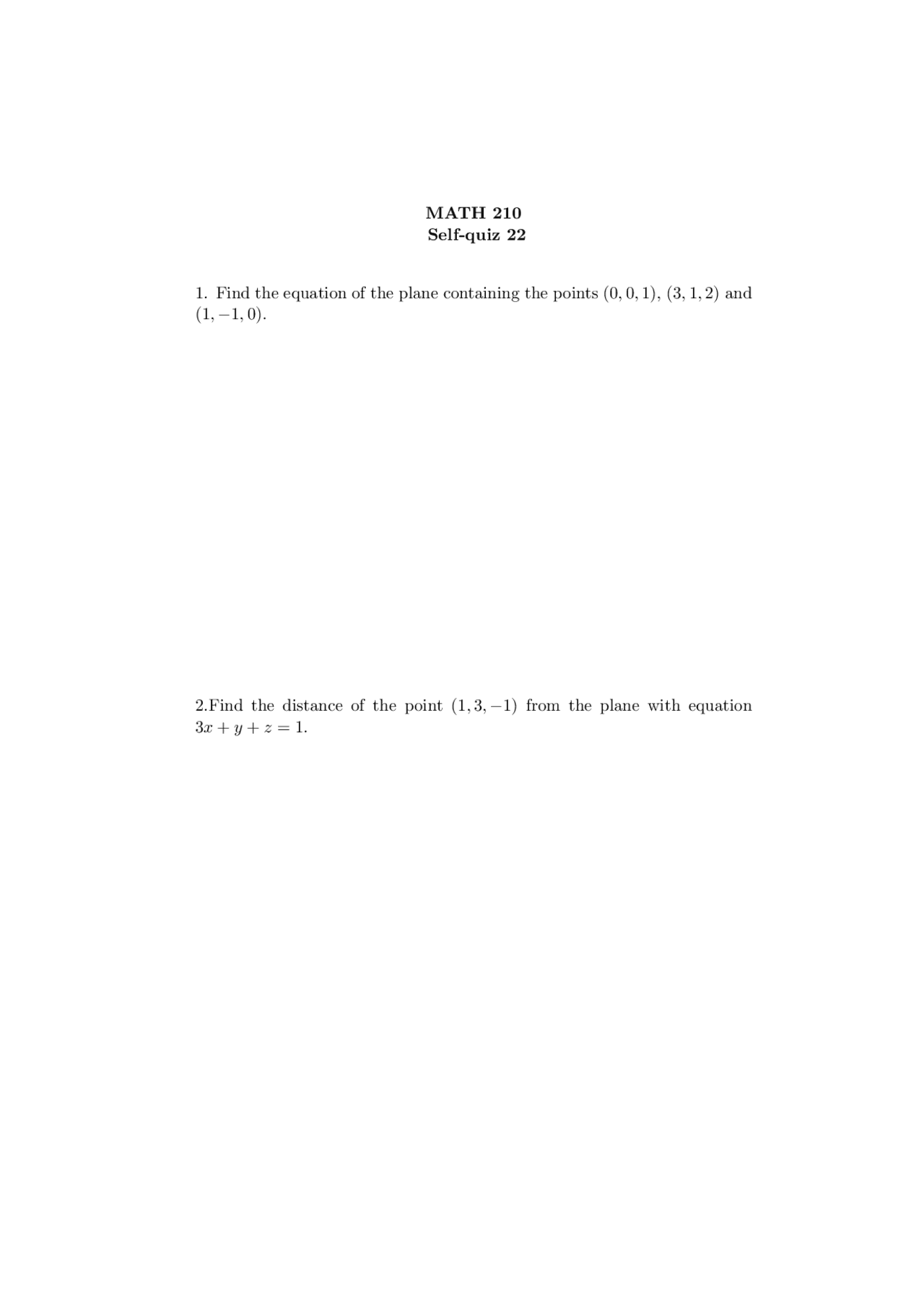 Solutions For Calculus Iii Self Quiz 22 Math 210 Docsity
